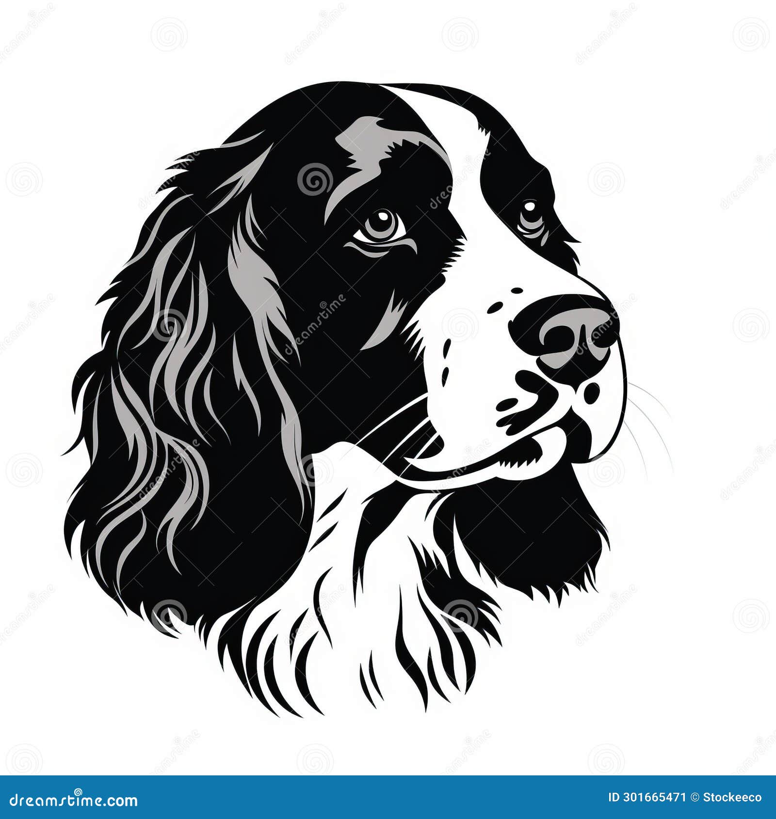 Springer Spaniel Dog Head Vector Illustration in Light White and Black ...