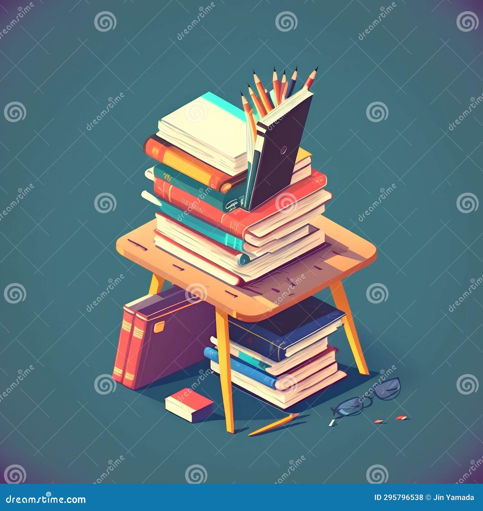 Vector Illustration of Stack of Books on School Desk. Back To School ...