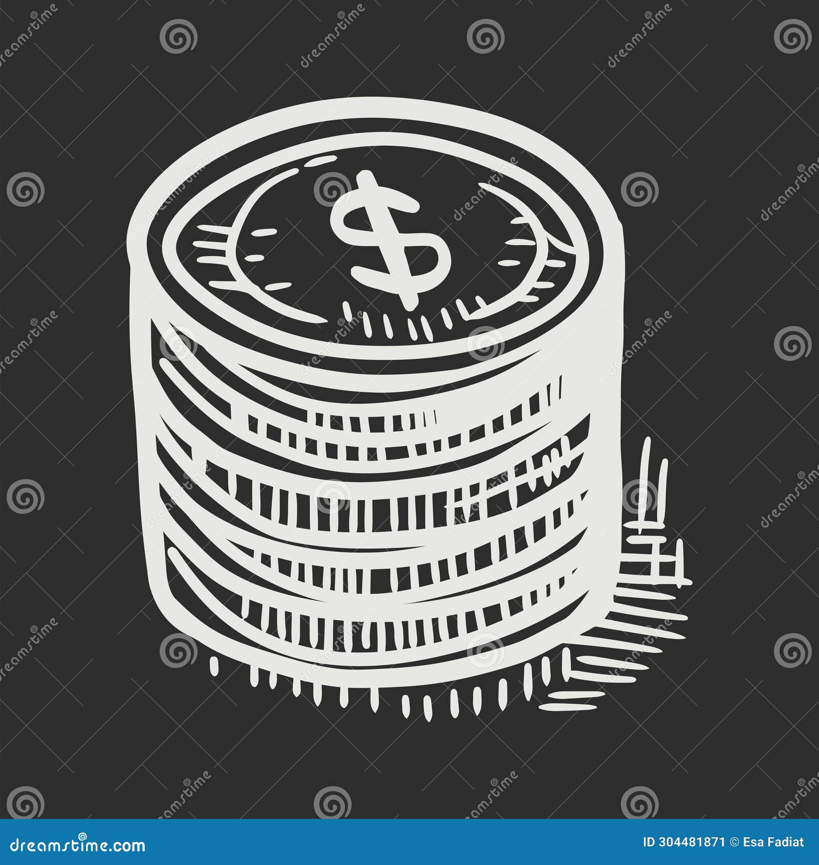 Vector Illustration of a Stack of Coins. Hand Drawn Sketch Style Stock ...