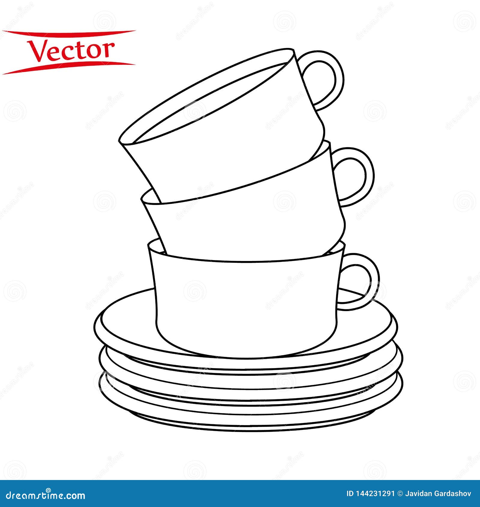 Vector Illustration of a Stack of Line Coffee Cups on a White ...