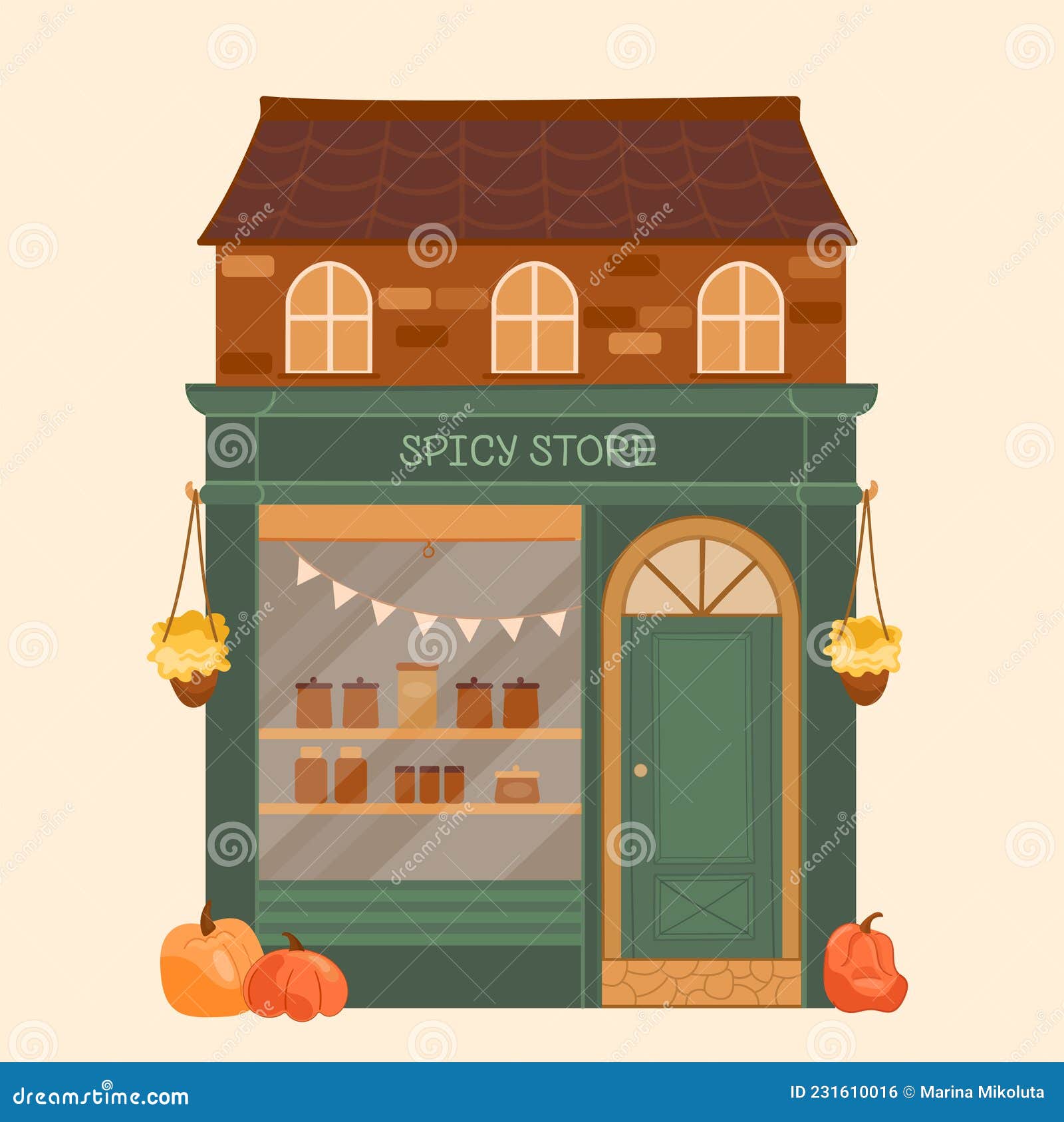 Vector Illustration Stall Counters Store with Spice Windows Shop Stock ...