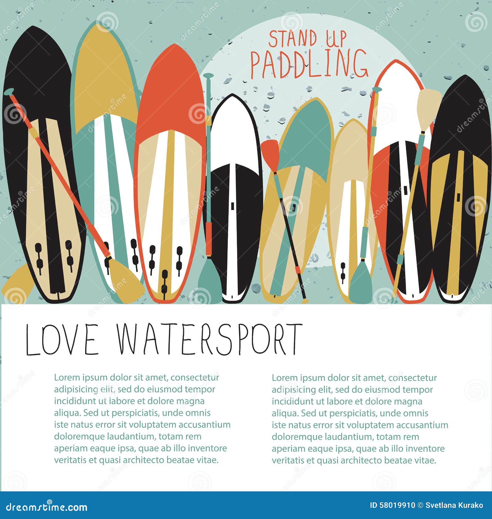Vector Illustration of Stand Up Paddle Set in Flat Design Style Stock ...