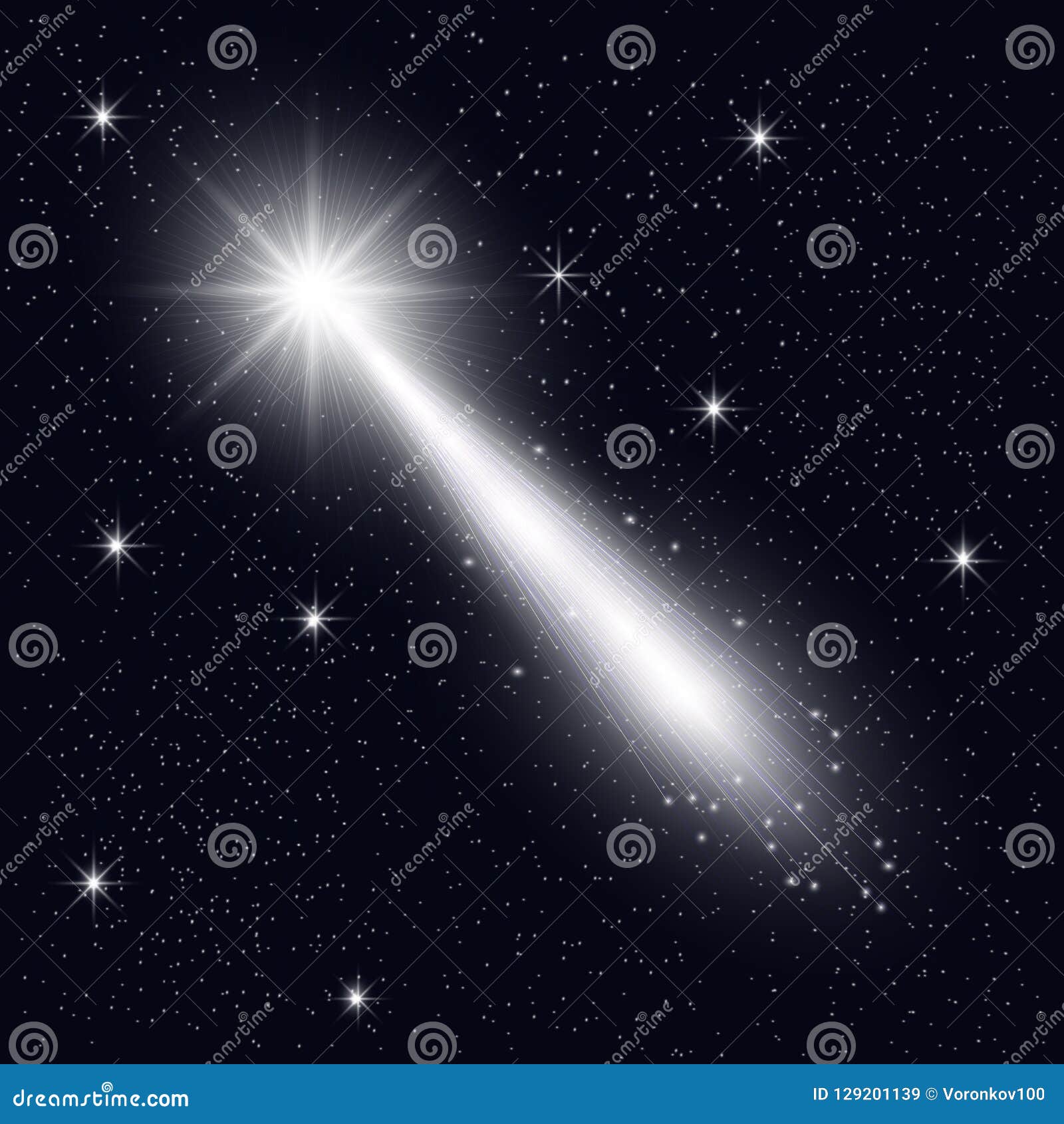 Vector Illustration of a Starry Sky with a Bright Glowing Star. Flash ...