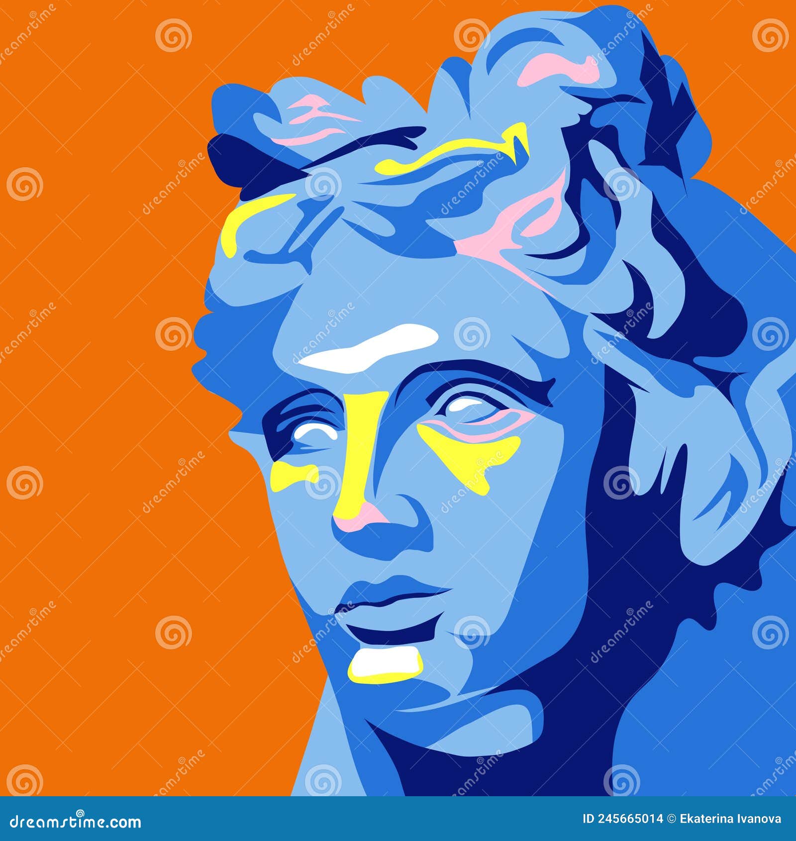 Illustration Of A Statue With A Woman`s Face Standing In The Water And ...