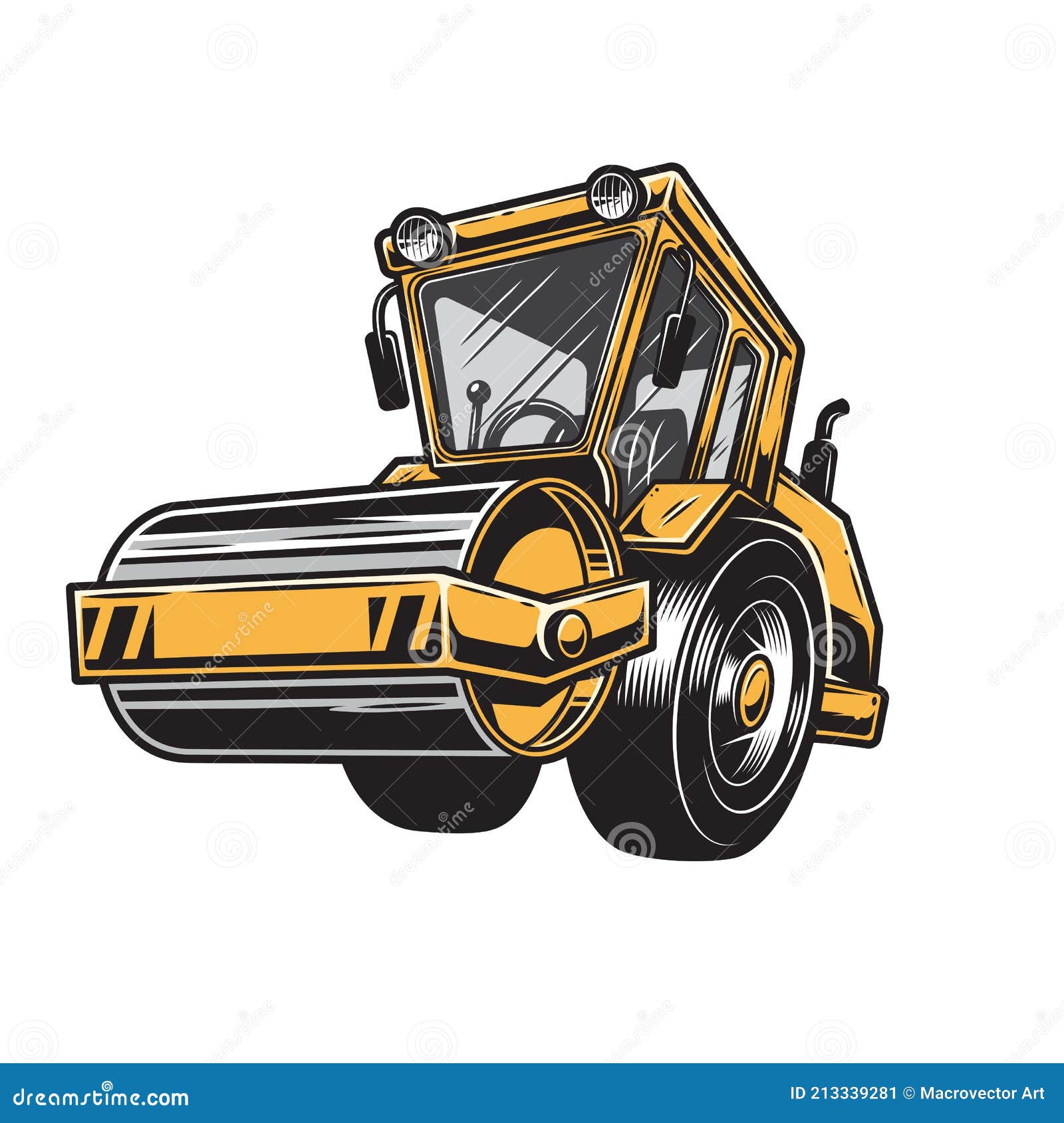 Orange Steamroller Truck Construction Machinery Colorful Cartoon Vector ...