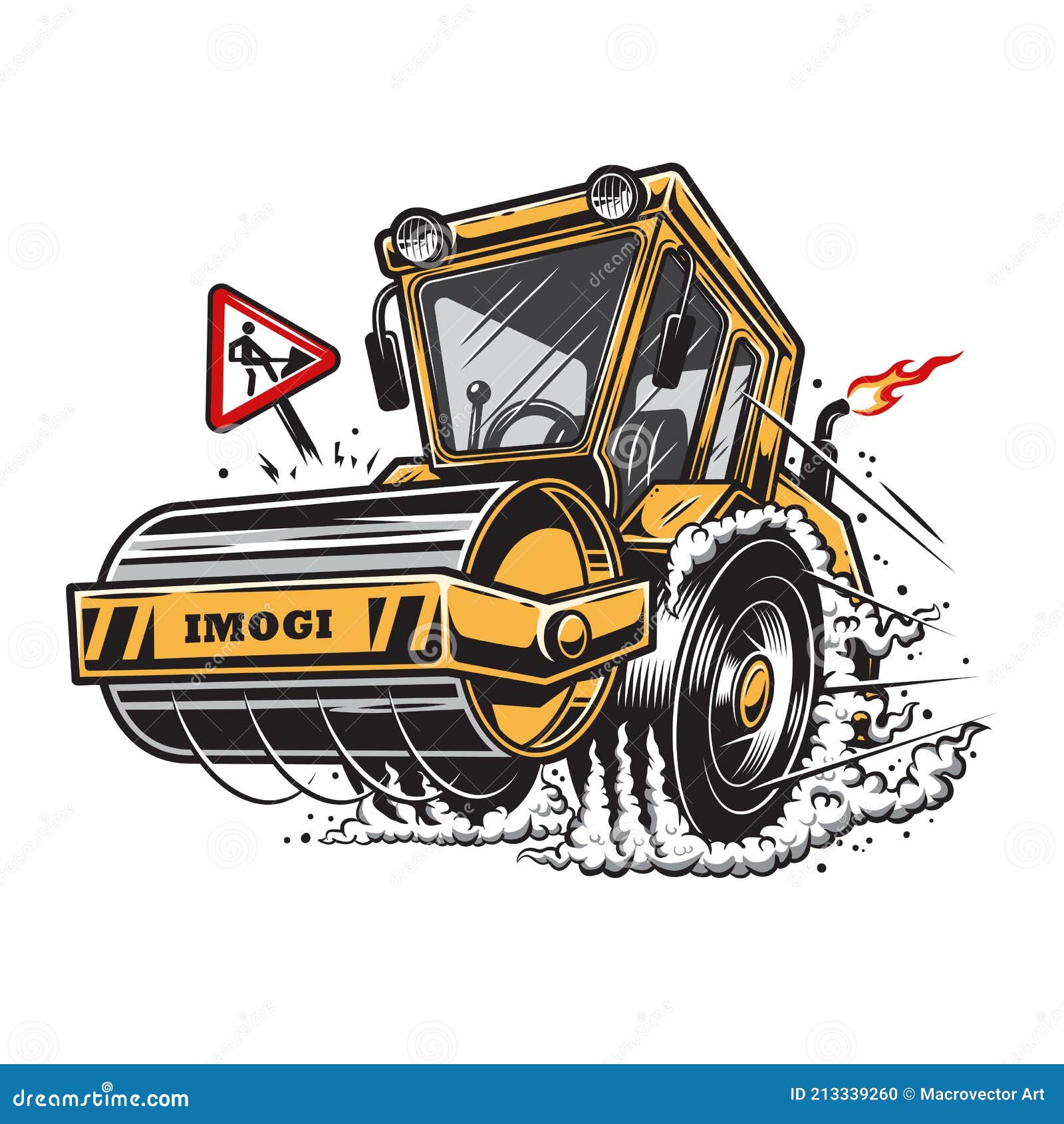 Vector Illustration of Steamroller with Smoke Under the Wheels Stock ...