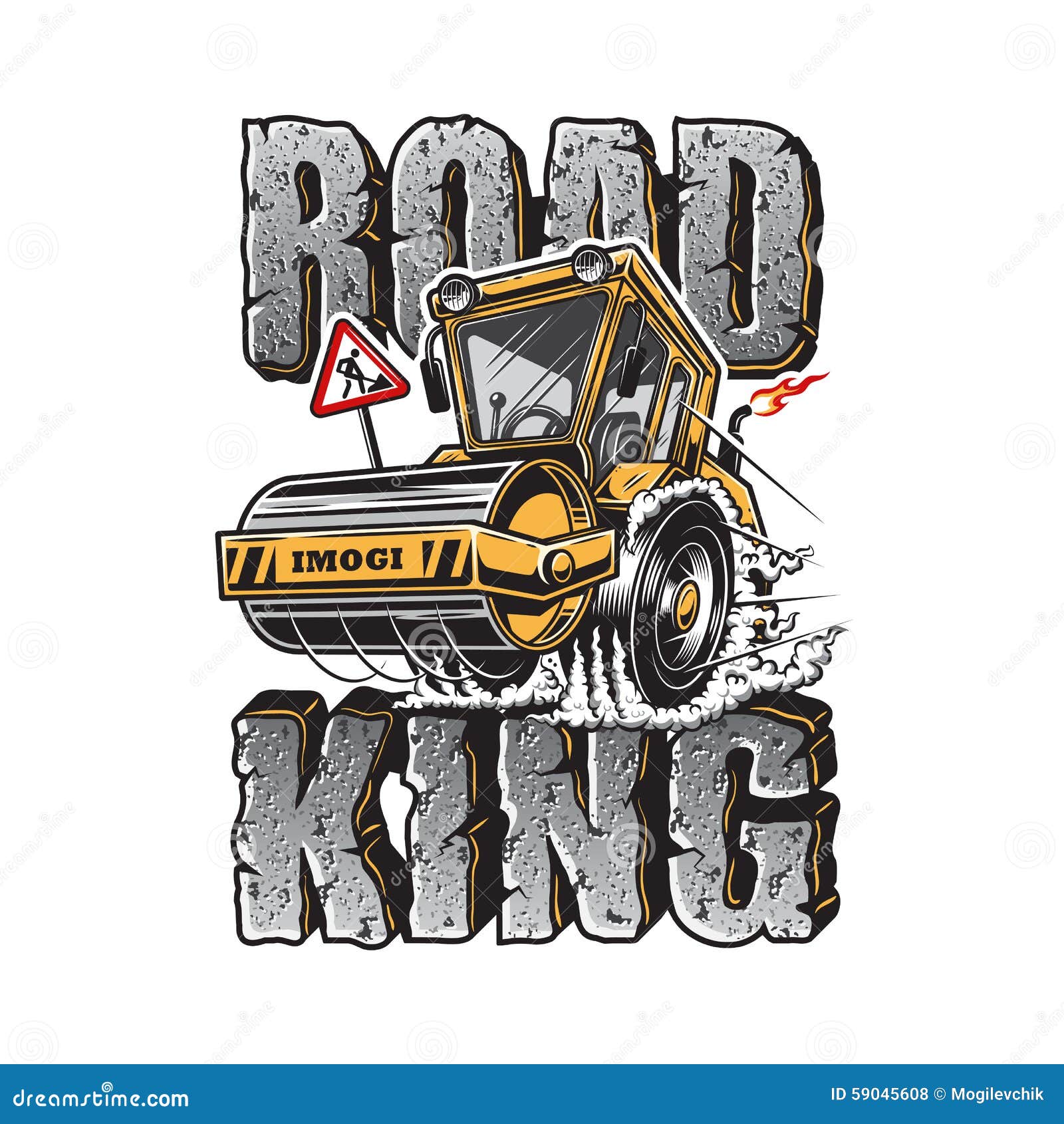 Orange Steamroller Truck Construction Machinery Colorful Cartoon Vector ...