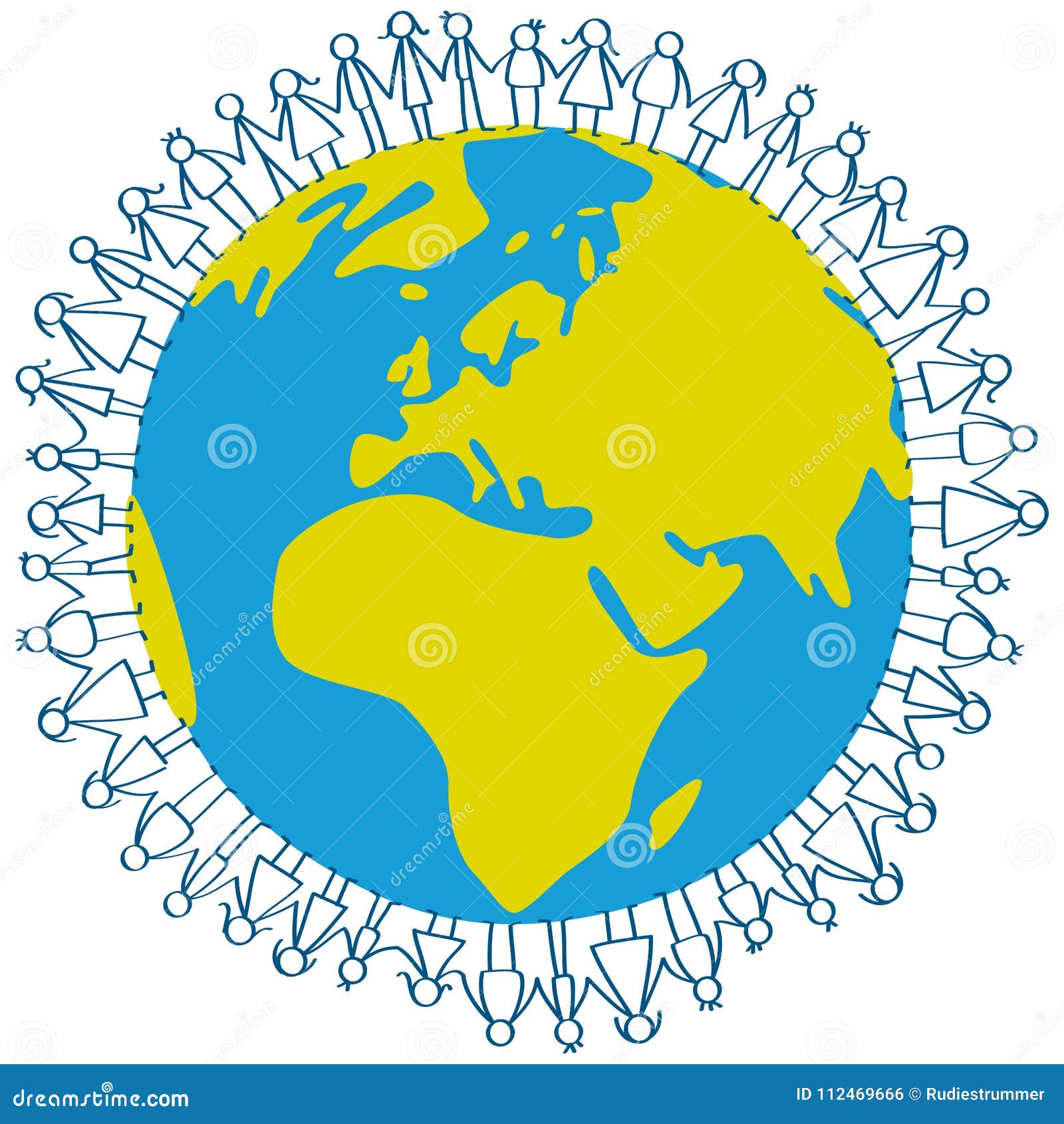 Vector Illustration of Stick Figures Children Standing Around Earth ...