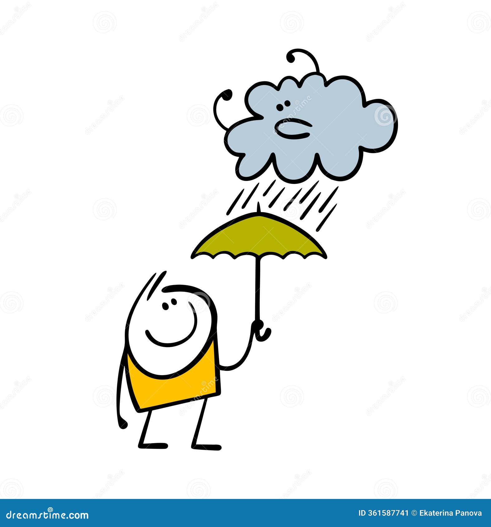Vector Illustration of a Stickman Hiding from the Rain Under an ...