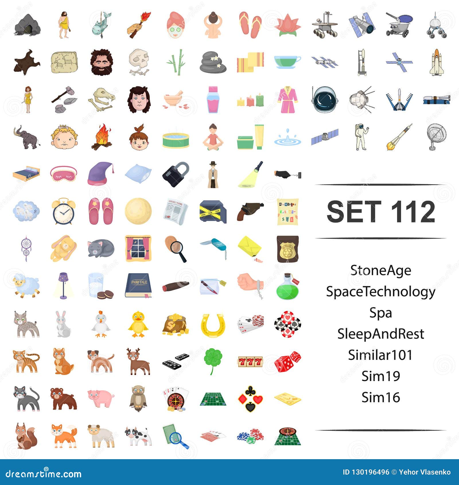 Vector Illustration of Stone, Age, Space, Technology, Spa Sleep Rest ...