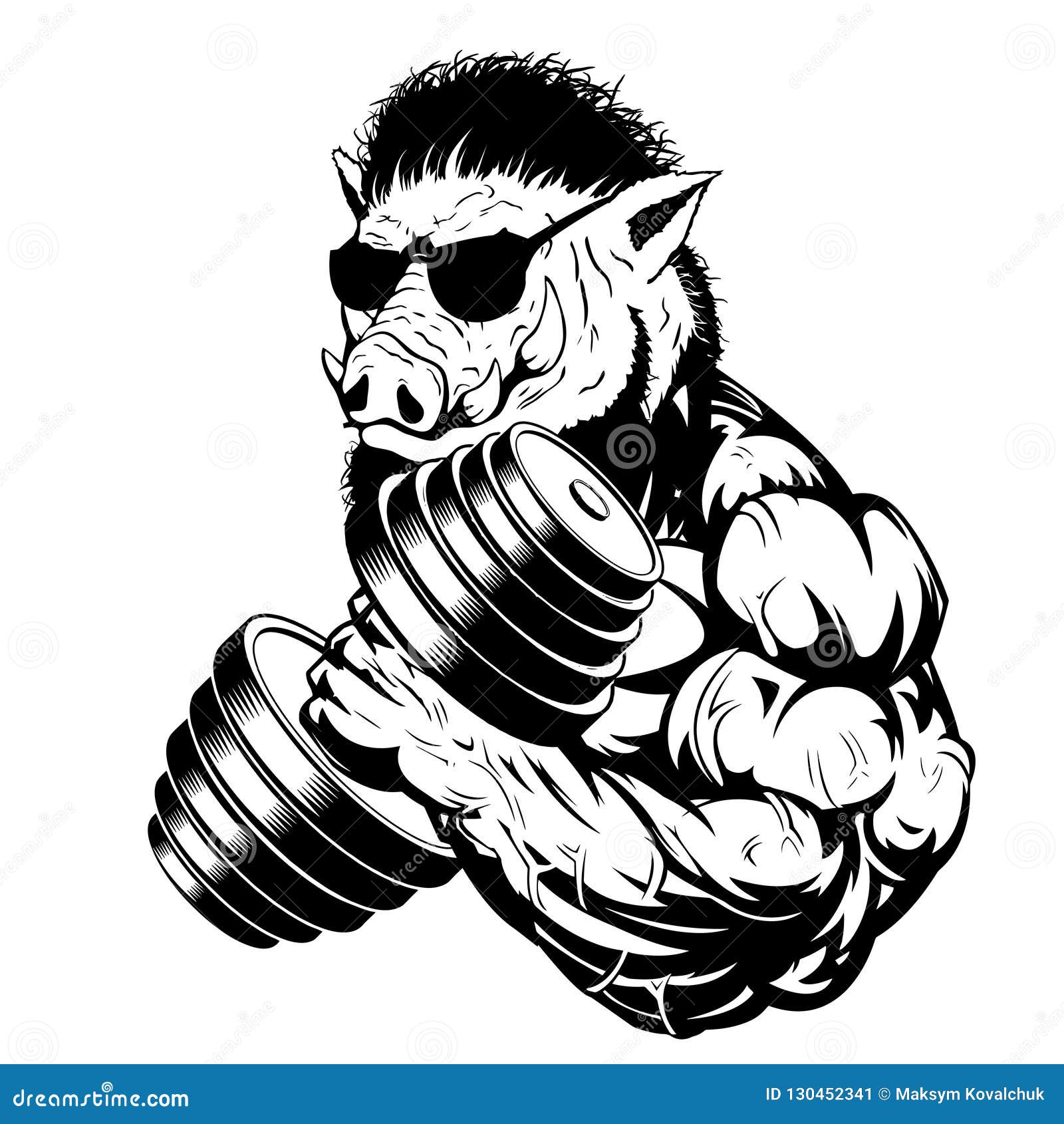 Vector Illustration a Strong Ferocious Boar Bodybuilder Shows a Large ...