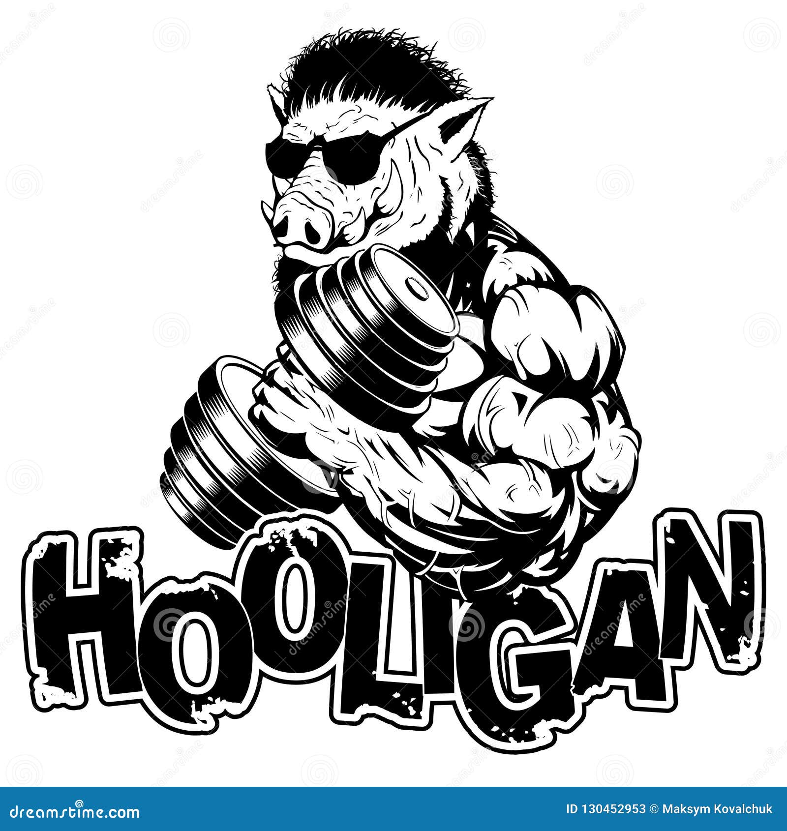 Vector Illustration a Strong Ferocious Boar Bodybuilder Shows a Large ...