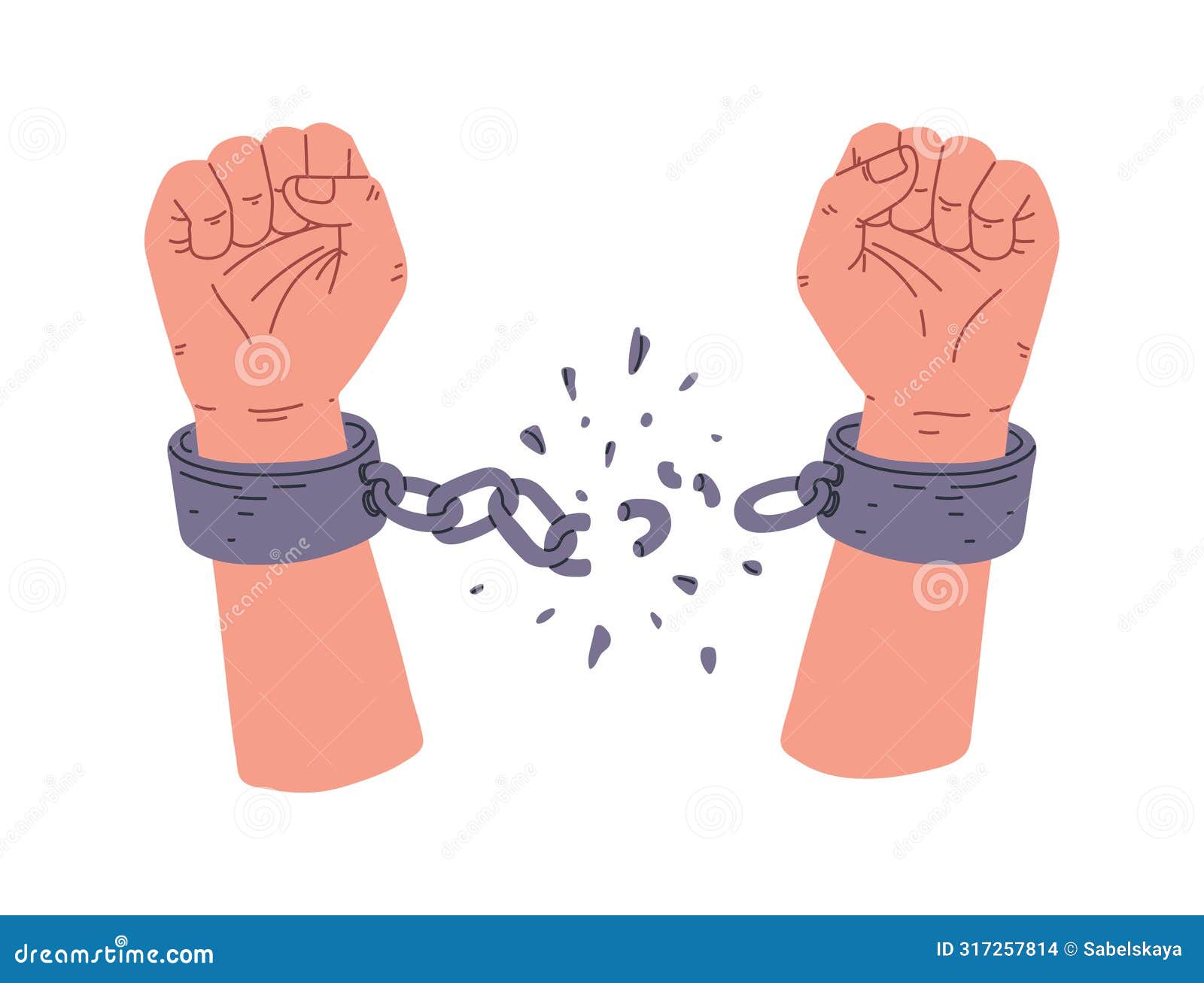 Vector Illustration of Strong Hands Clenched into Fists, Tearing the ...