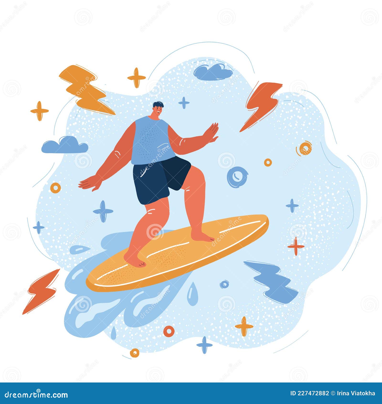 Young Surf Man And Woman With Board. Flat Cartoon Couple Characters ...