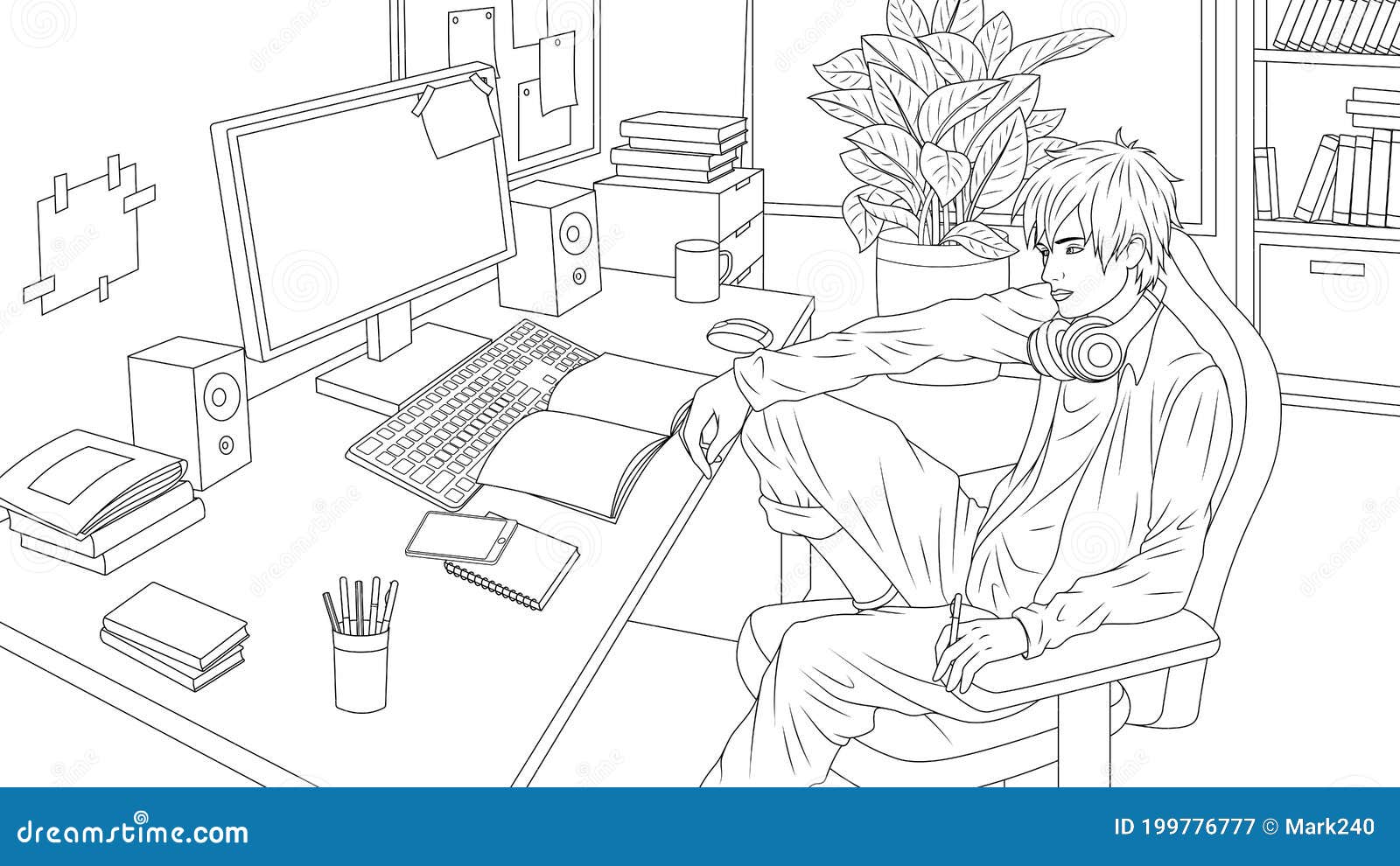 Vector Illustration, Student Guy Sitting at the Computer is Engaged in ...