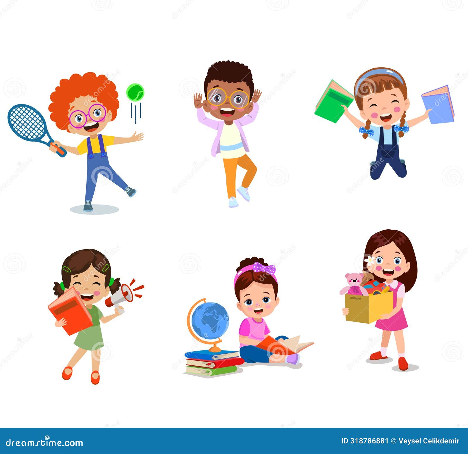 Vector Illustration Of Students In Different Postures | CartoonDealer ...