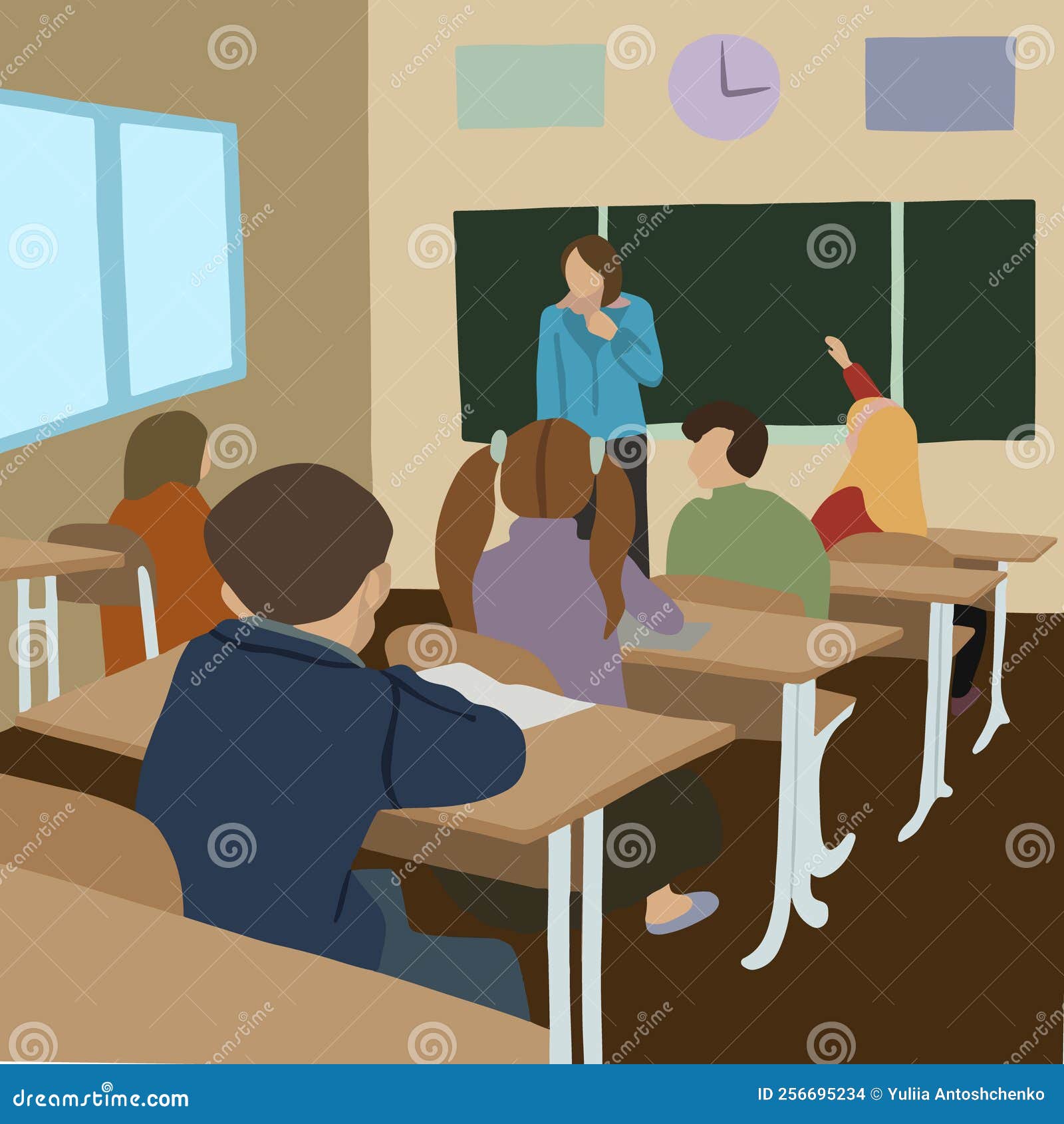 Illustration of Students with a Teacher in the Lesson. Stock Vector ...