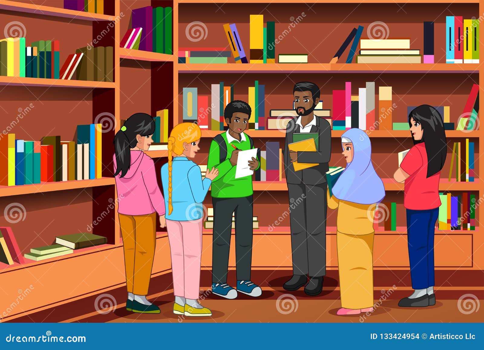 Students and Teachers in the Library Illustration Stock Vector ...