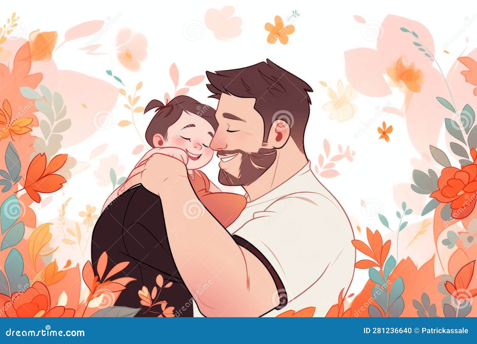 Vector Illustration Style Father And Son Generative Ai Stock