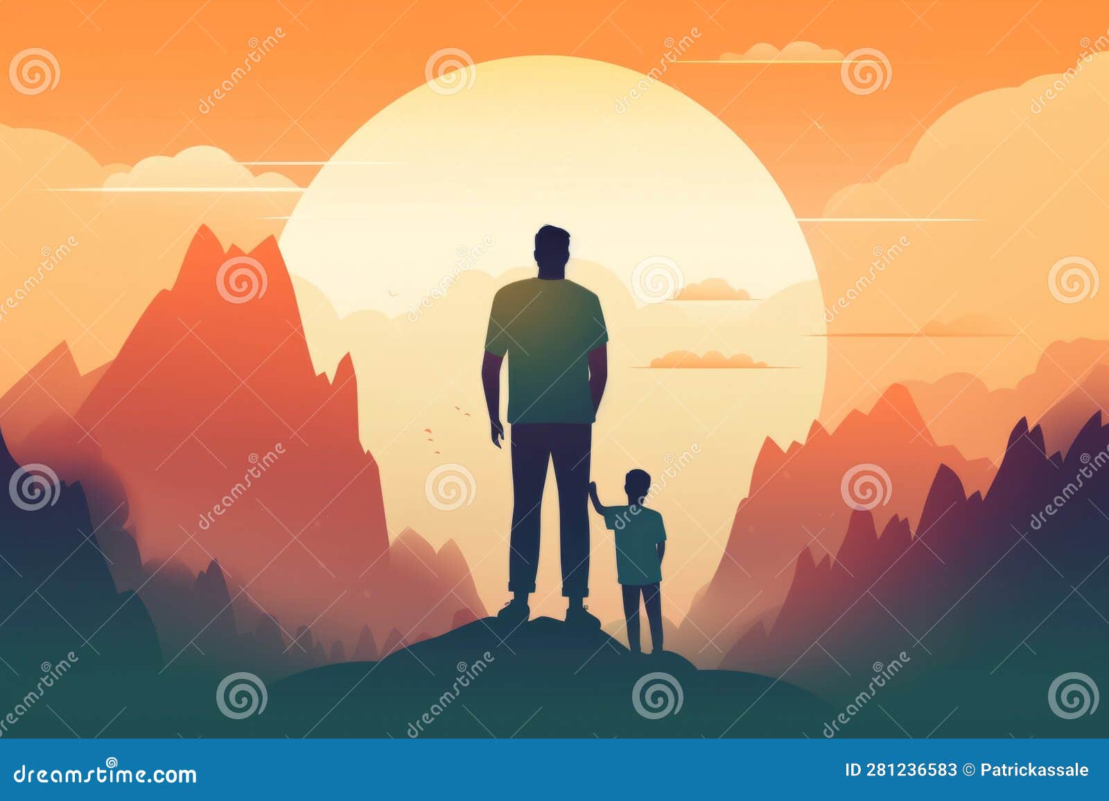Vector Illustration Style Father And Son Generative Ai Stock