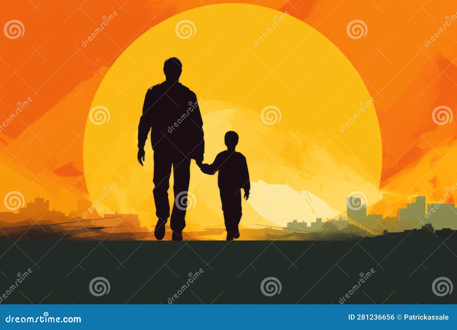 Vector Illustration Style Father And Son Generative Ai Stock