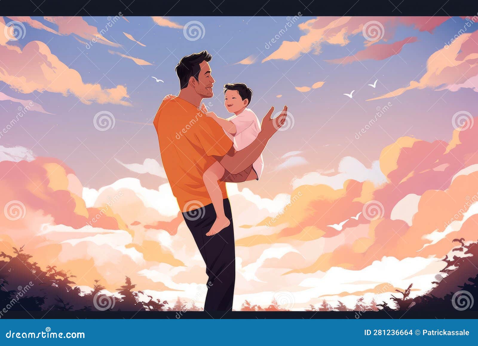 Vector Illustration Style Father And Son Generative Ai Stock