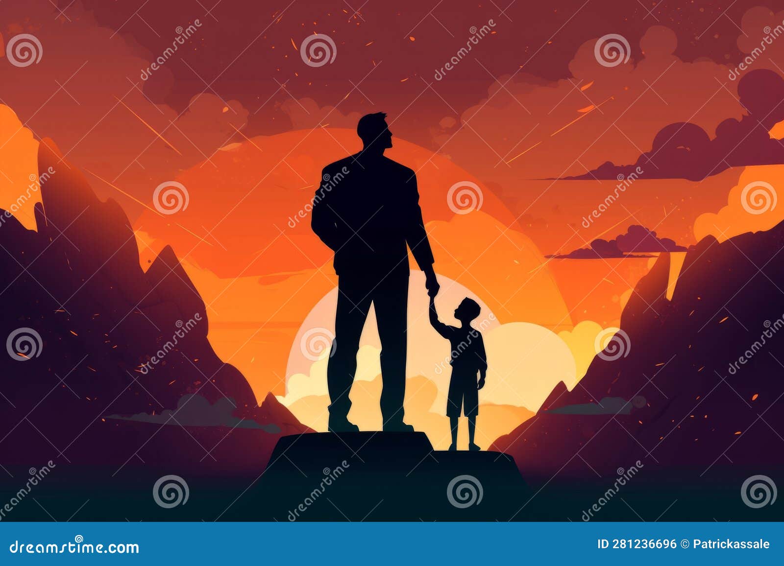 Vector Illustration Style Father And Son Generative Ai Stock