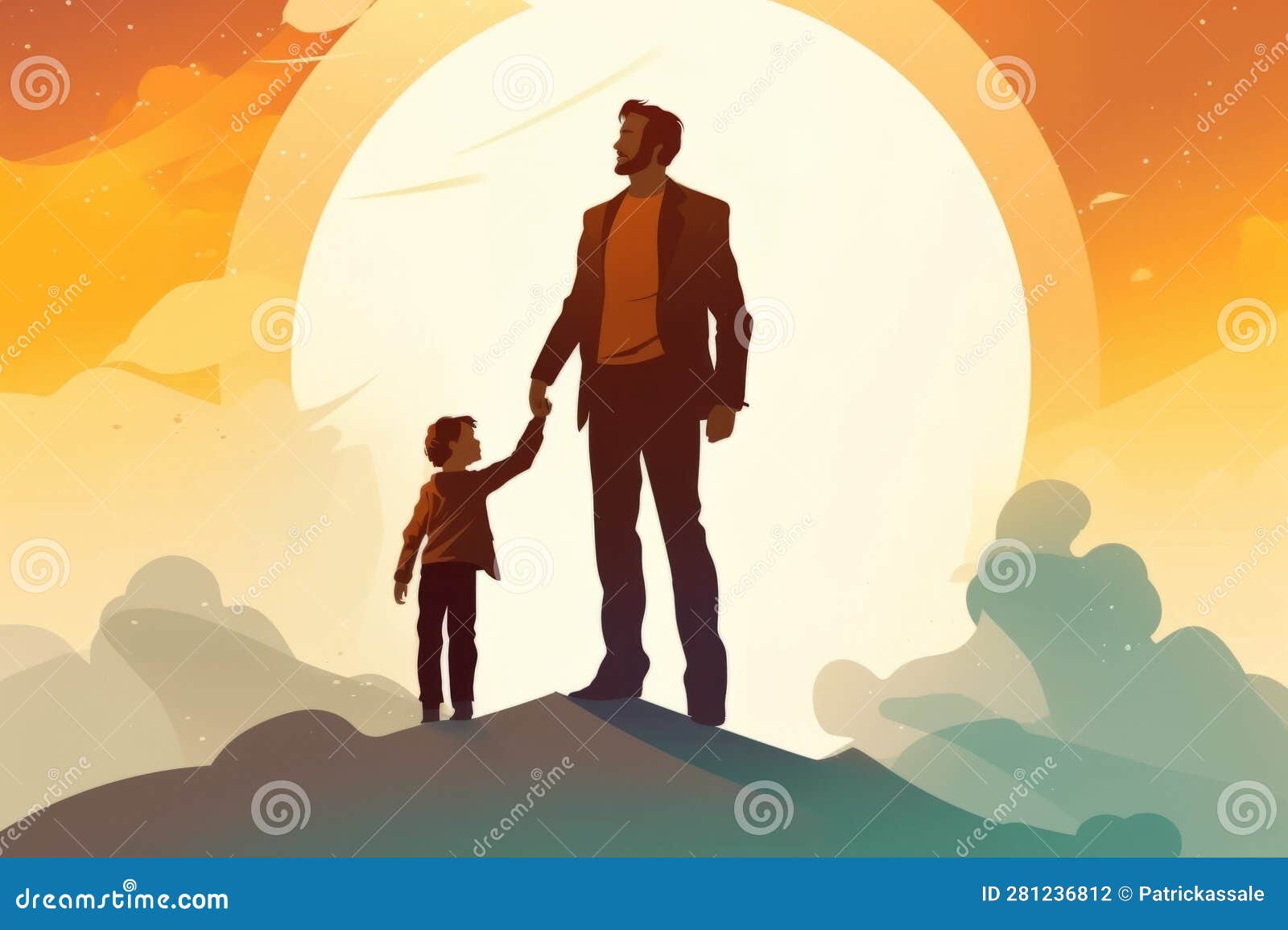 Vector Illustration Style Father And Son Generative Ai Stock