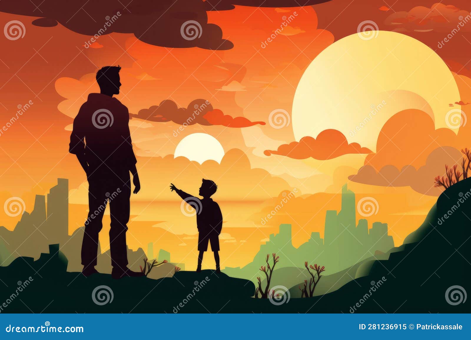 Vector Illustration Style Father And Son Generative Ai Stock