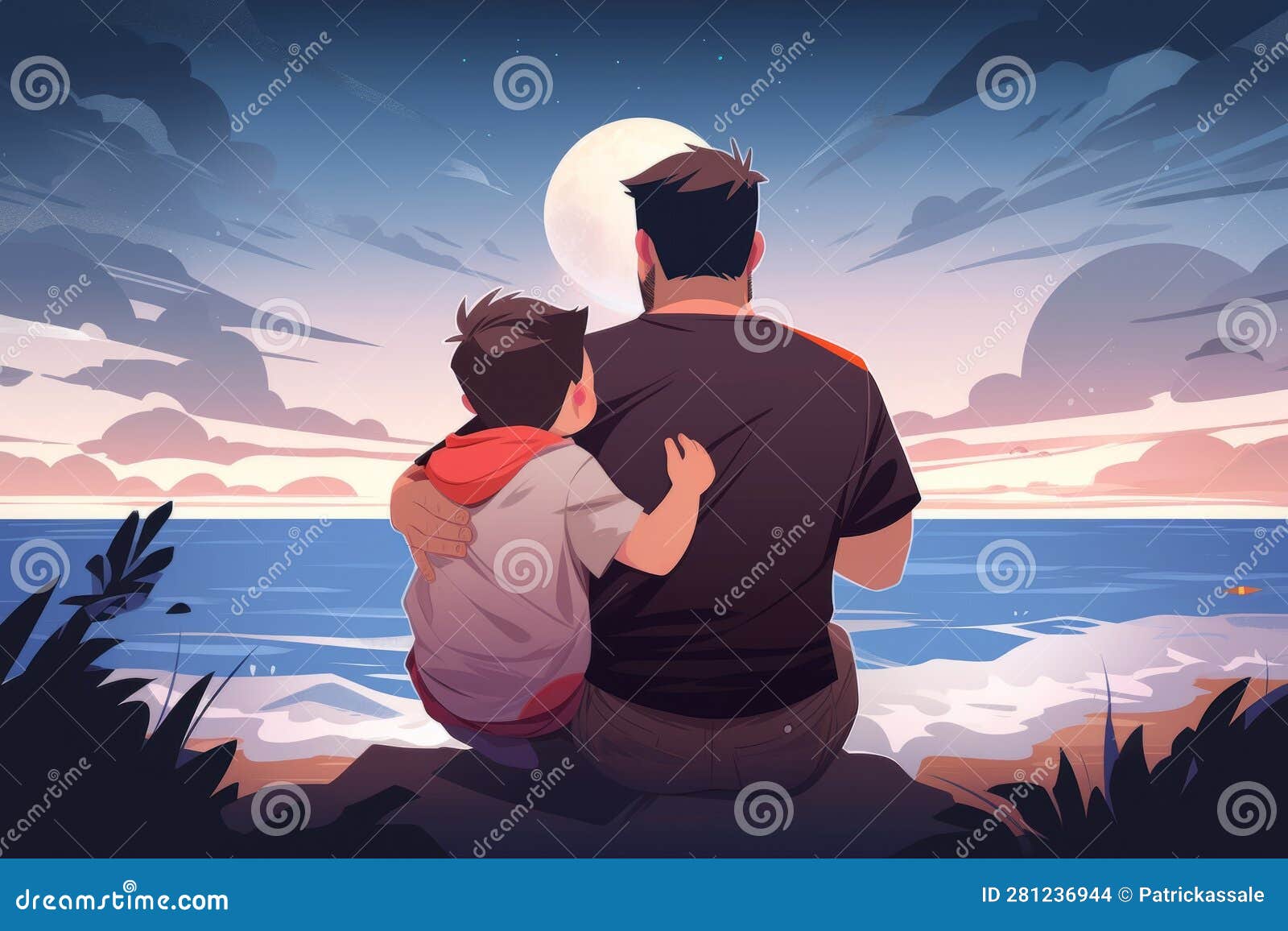 Vector Illustration Style Father And Son Generative Ai Stock