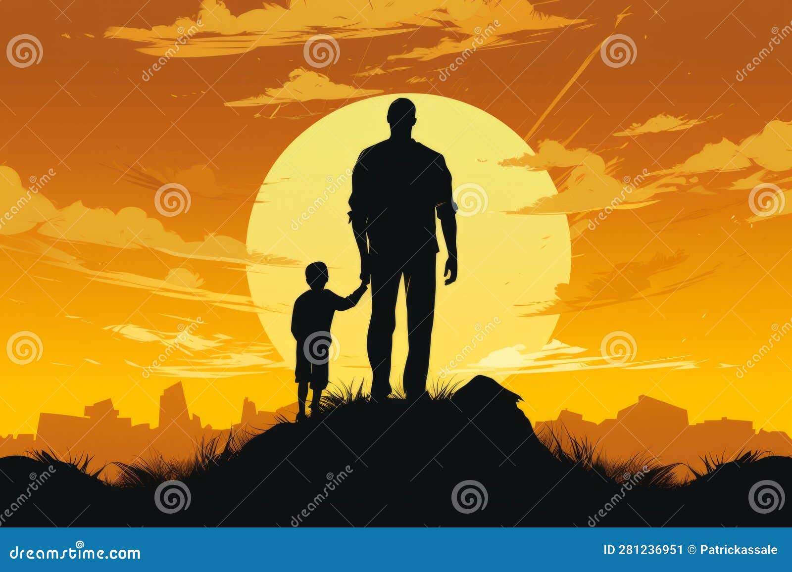 Vector Illustration Style Father And Son Generative Ai Stock