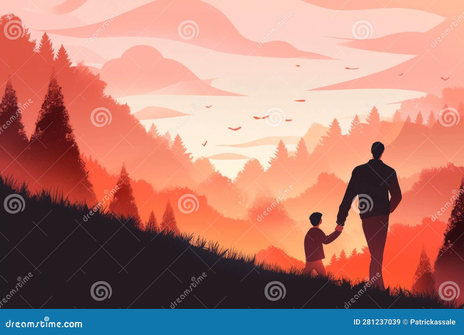Vector Illustration Style Father And Son Generative Ai Stock