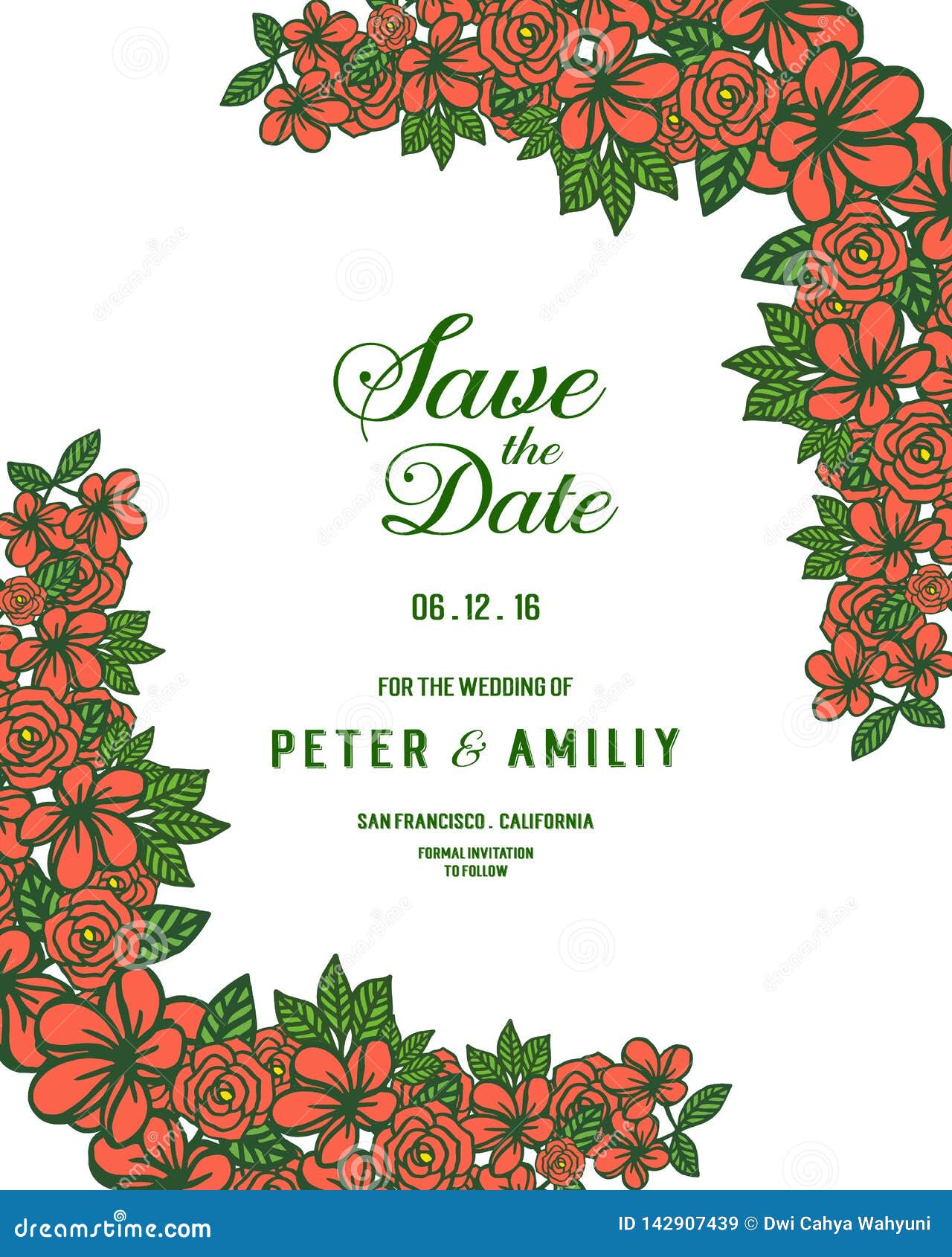 Vector Illustration Style of Orange Flower Frame for Template Wedding ...