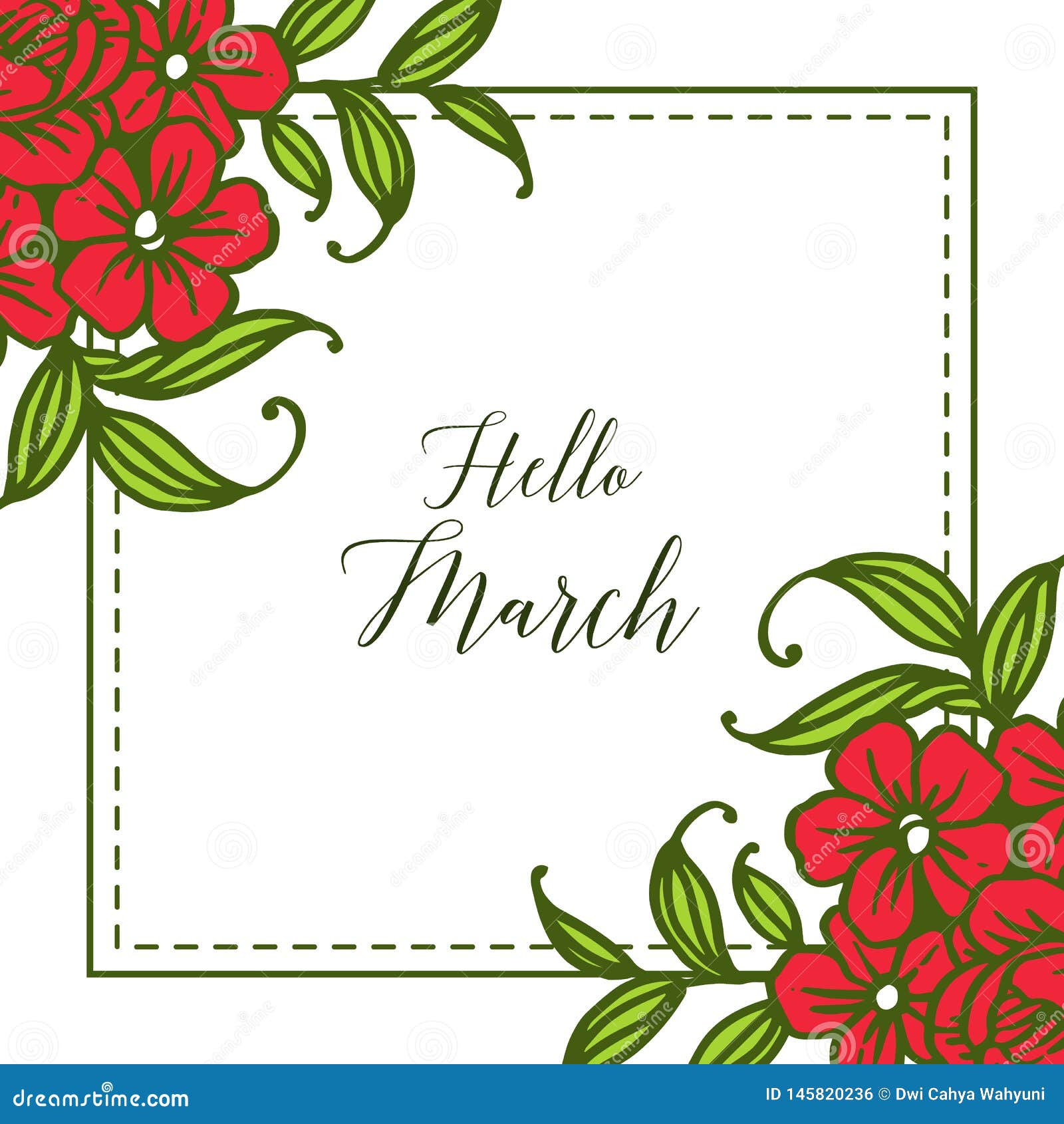 Vector Illustration of Style Writing Hello March with Beautiful Flower ...