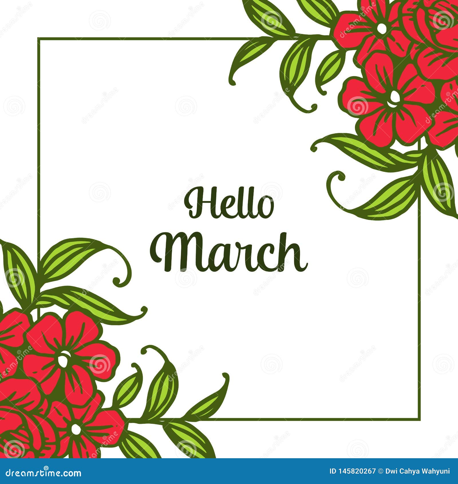 Vector Illustration of Style Writing Hello March with Beautiful Flower ...