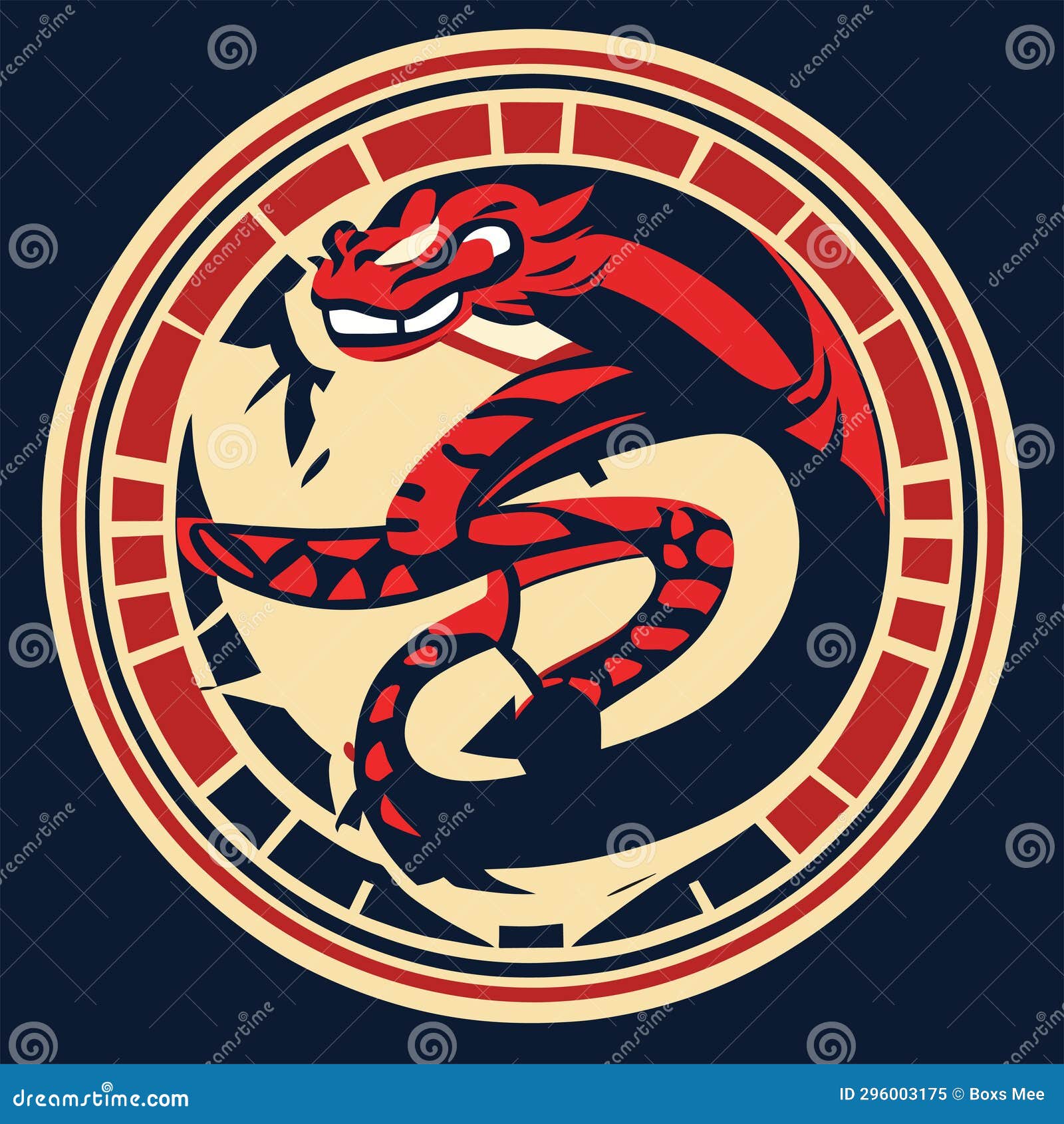 Vector Illustration of a Stylized Chinese Dragon on a Dark Background ...