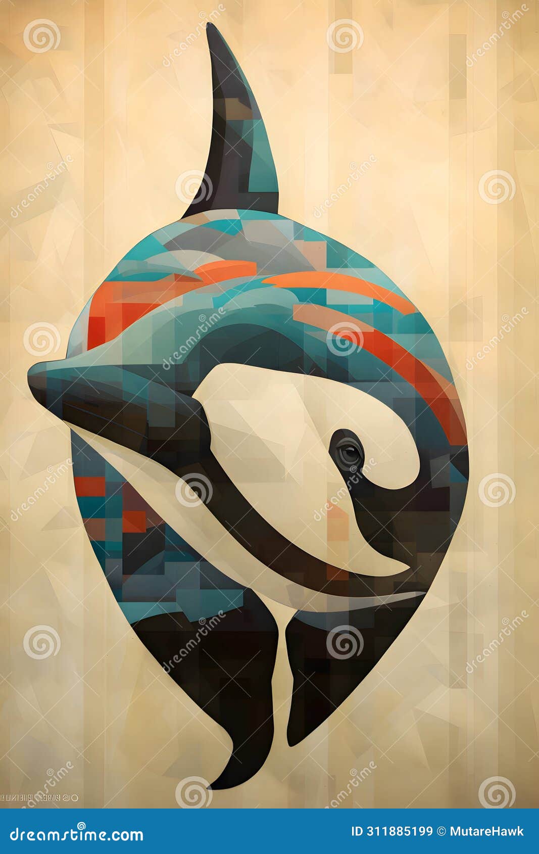 Vector Illustration of a Stylized Dolphin Head on a Grunge Background ...