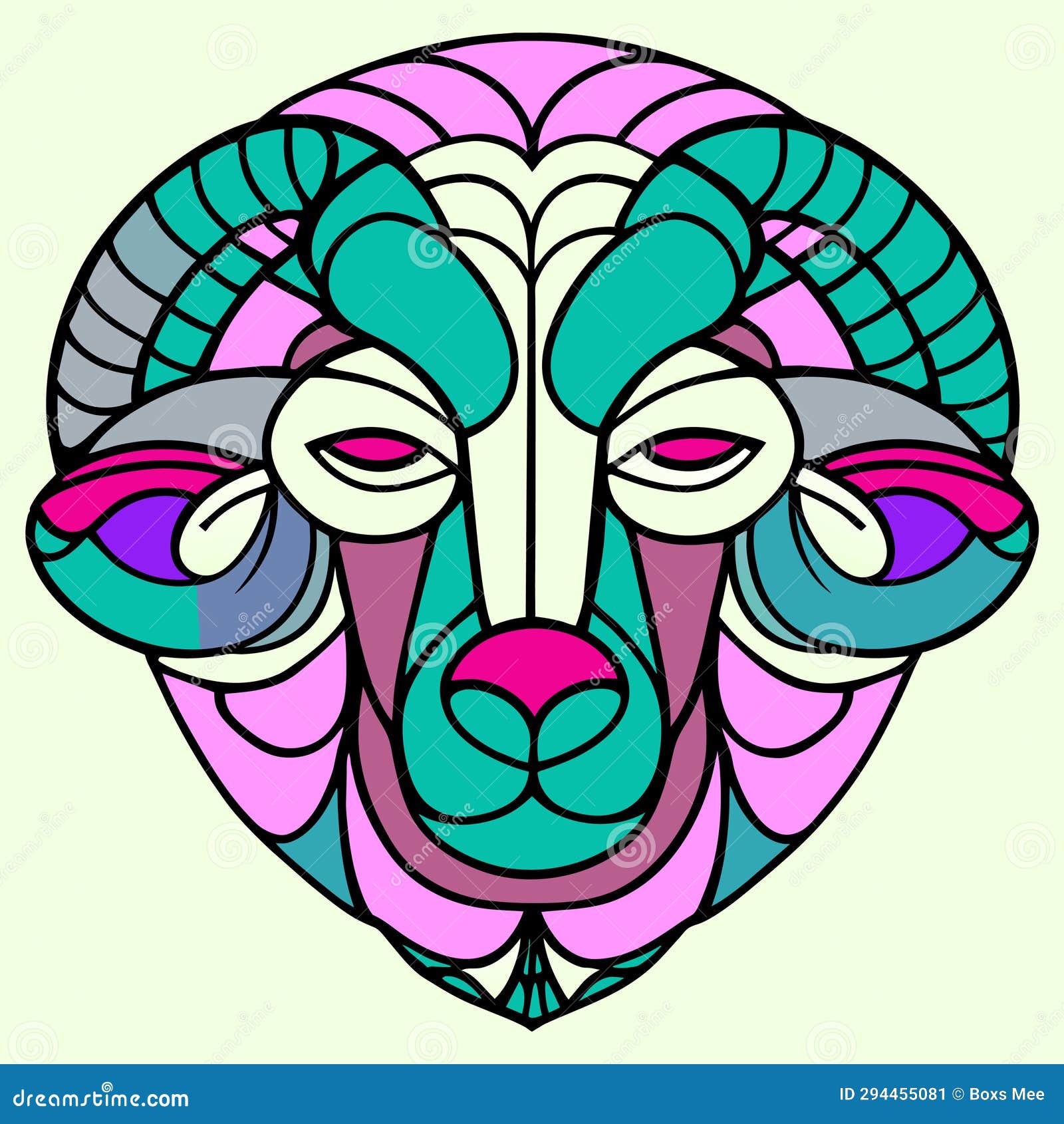 Vector Illustration of a Stylized Head of a Ram with Different Patterns ...