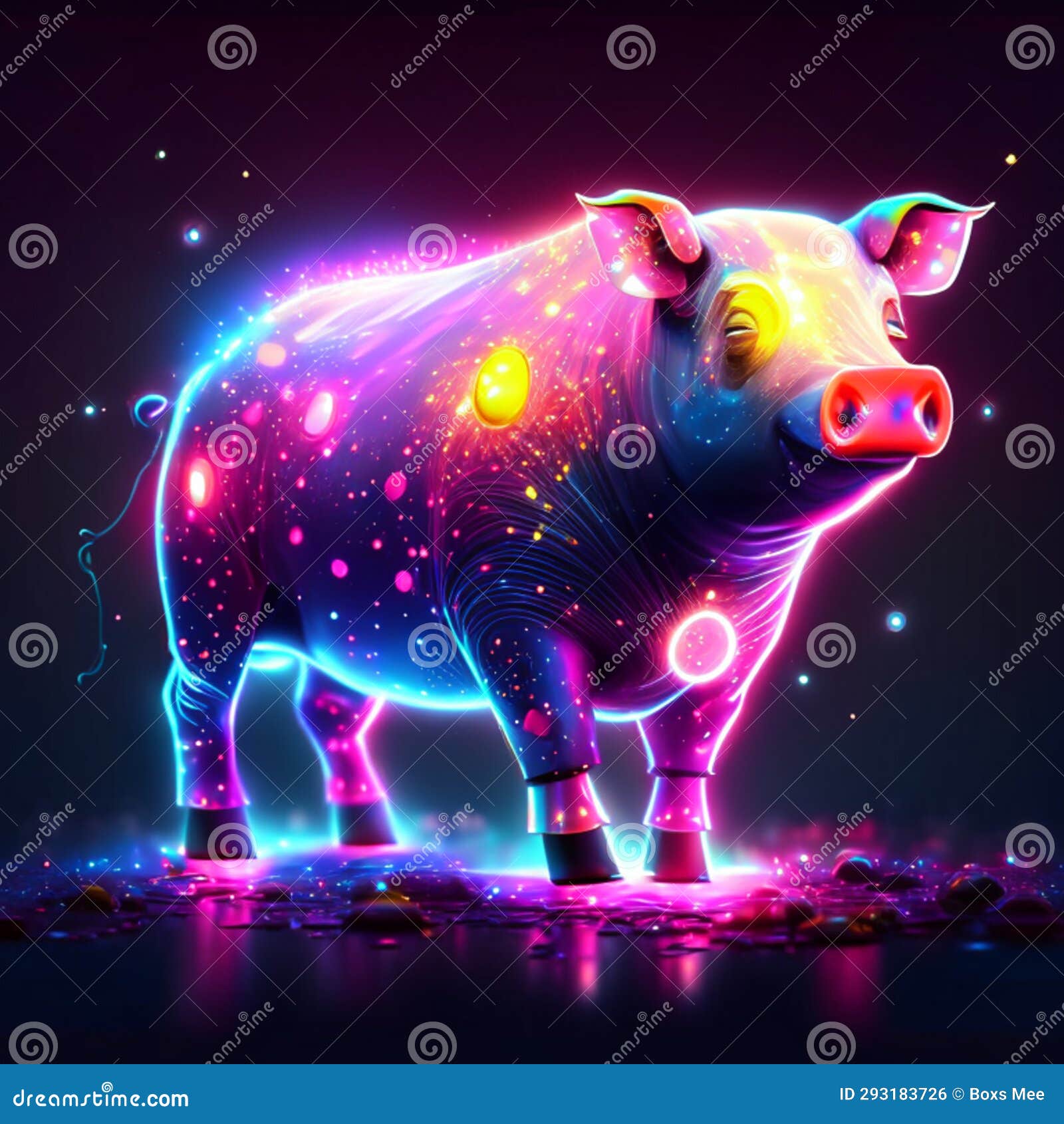 Vector Illustration of a Stylized Image of a Pig in Neon Light. AI ...