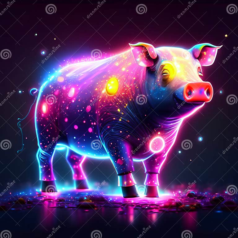 Vector Illustration of a Stylized Image of a Pig in Neon Light. AI ...