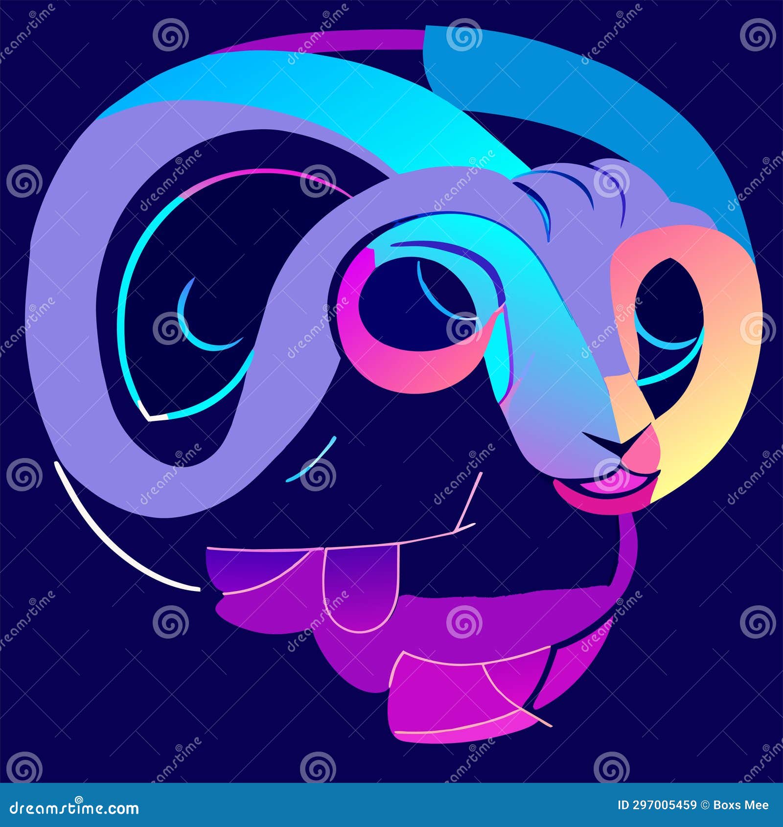 Vector Illustration of a Stylized Portrait of a Goat with a Blue ...