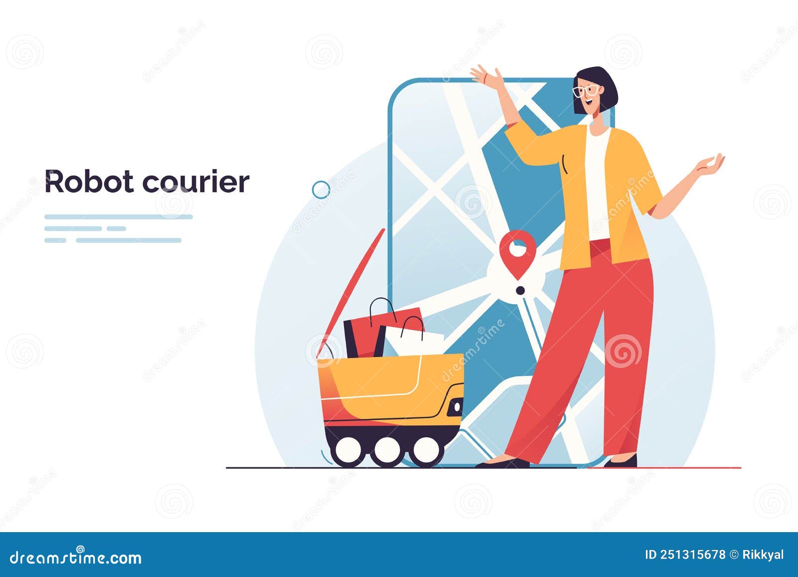 Vector Illustration On The Subject Of Robot Delivery Service ...