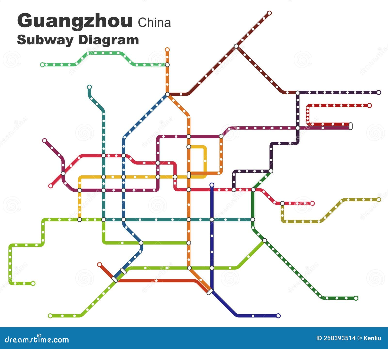 Vector Illustration of the Subway Diagram of Guangzhou,China Stock ...
