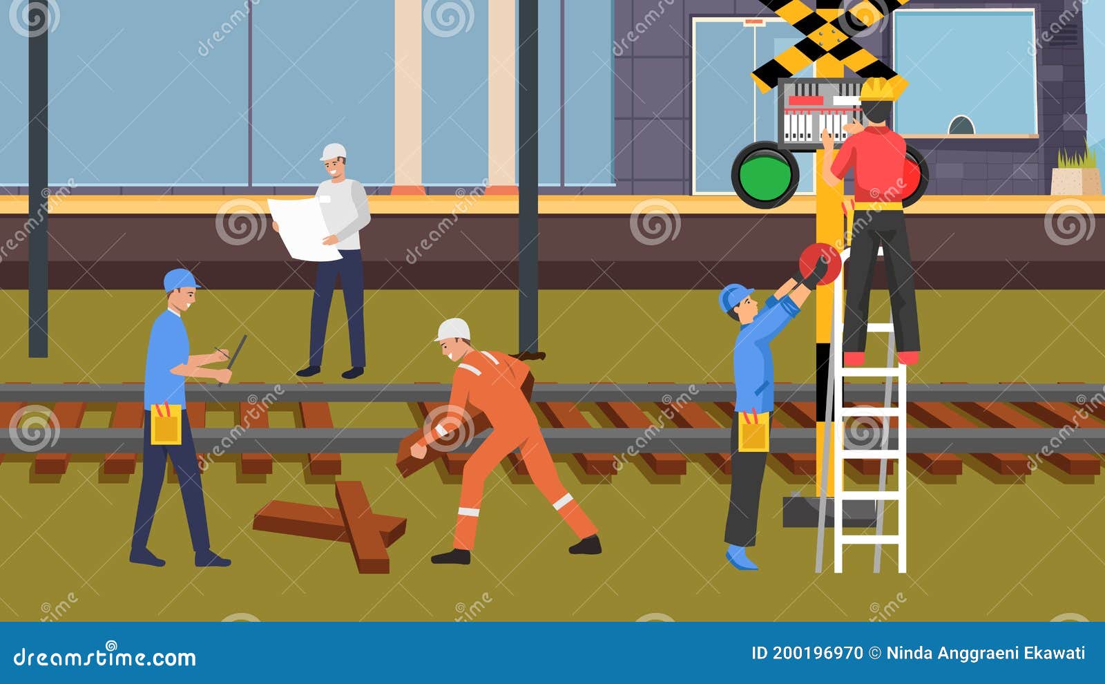 A Vector Illustration of Subway Workers Working on the Rails Stock ...