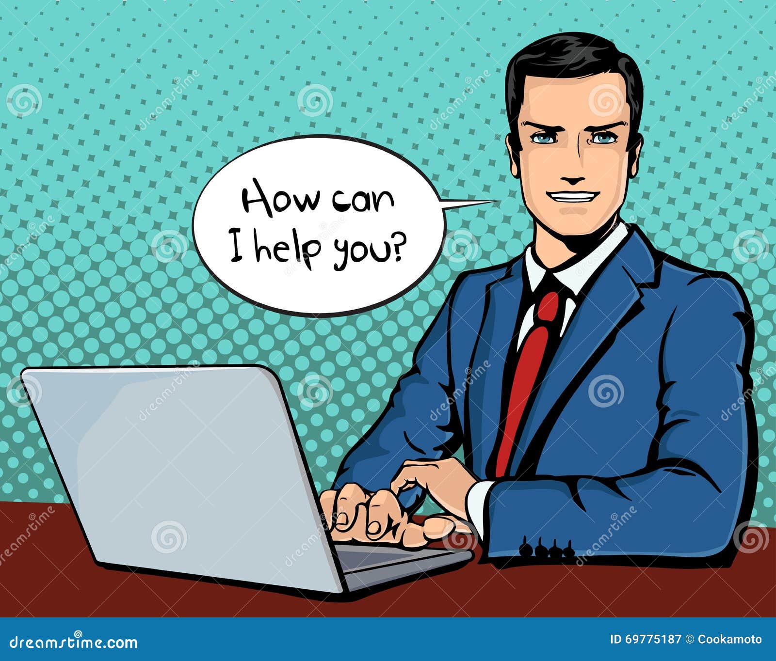 Vector Illustration Of Successful Businessman With Computer In Pop Art