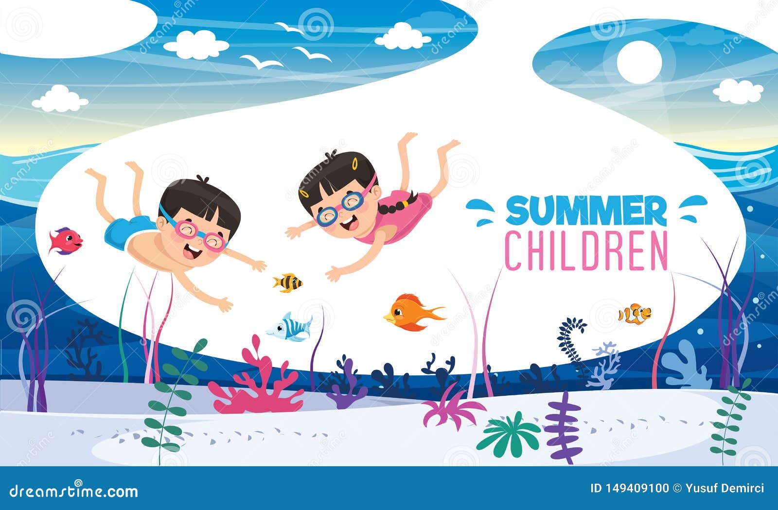 Summer Children And Frame. Illustration Cartoon. | CartoonDealer.com ...