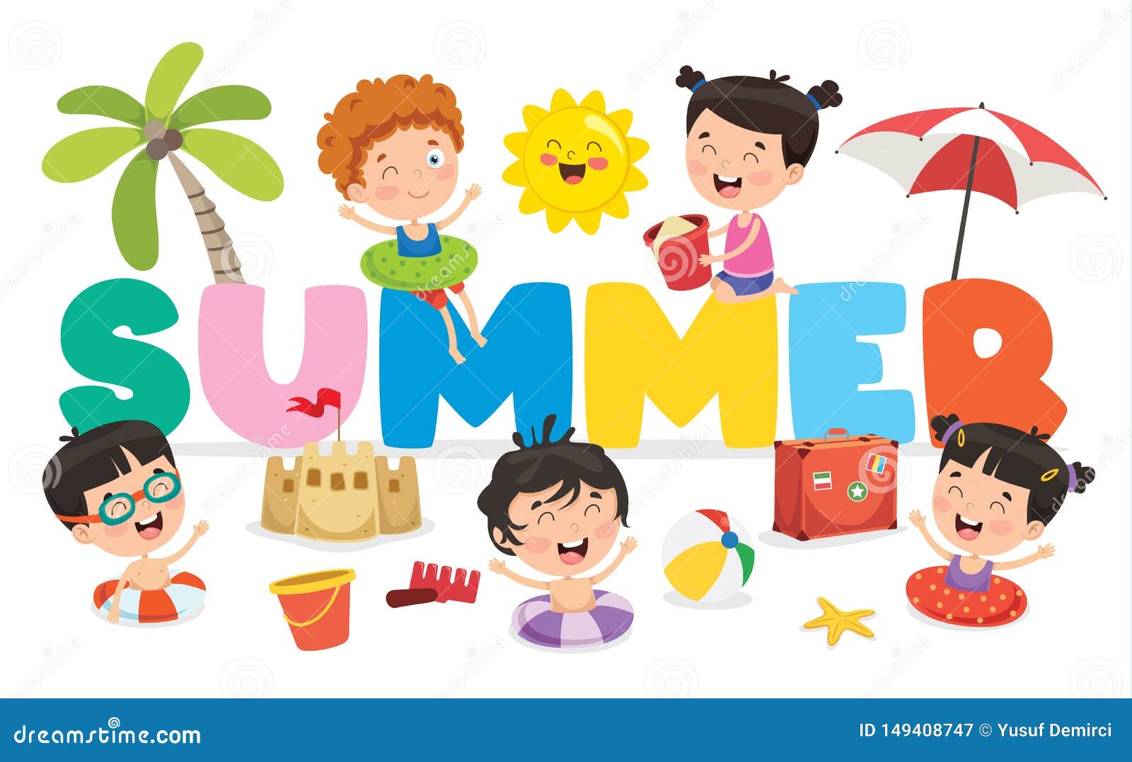 Vector Illustration of Summer Children Stock Vector - Illustration of ...