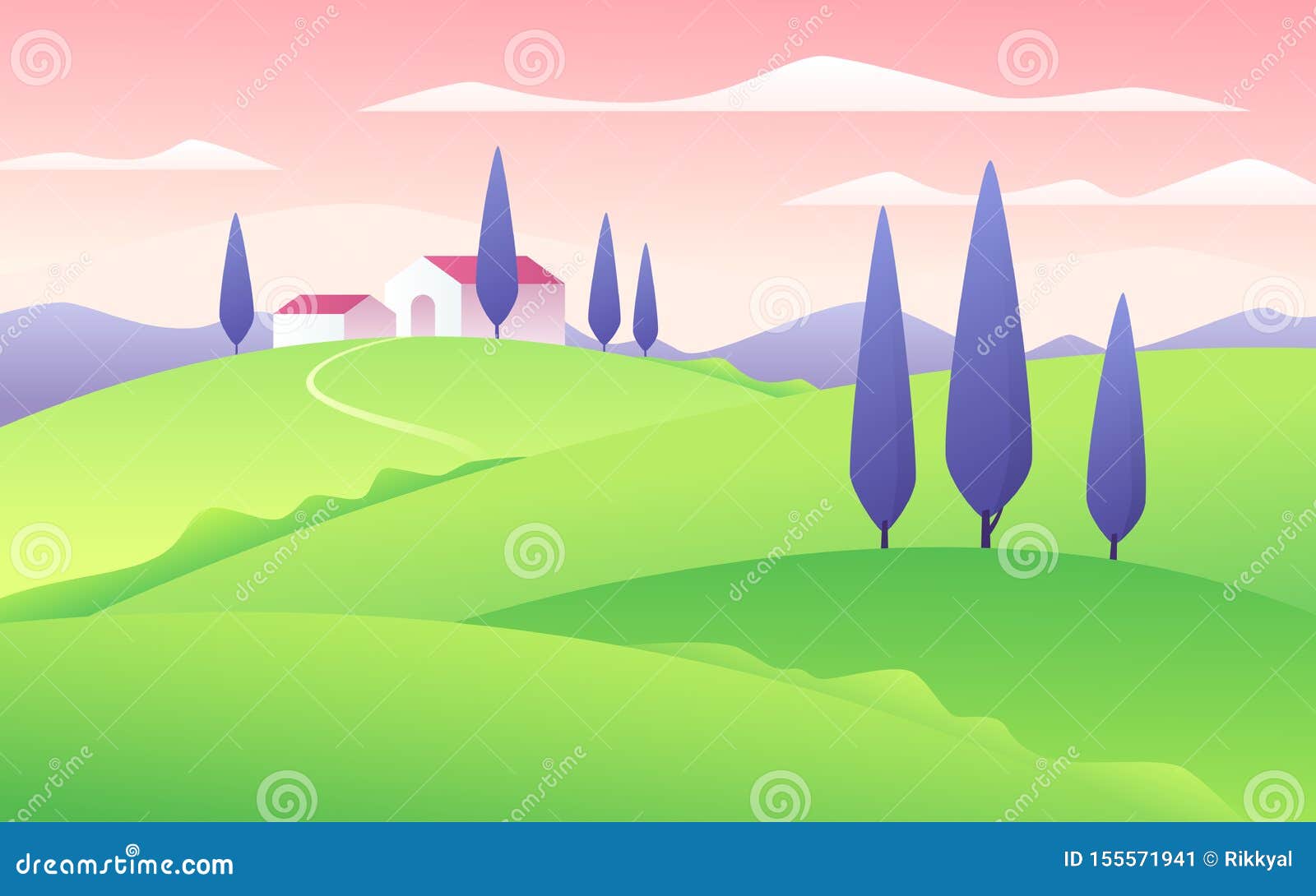 Vector Illustration of a Summer Flat Style Rural Landscape Stock Vector ...