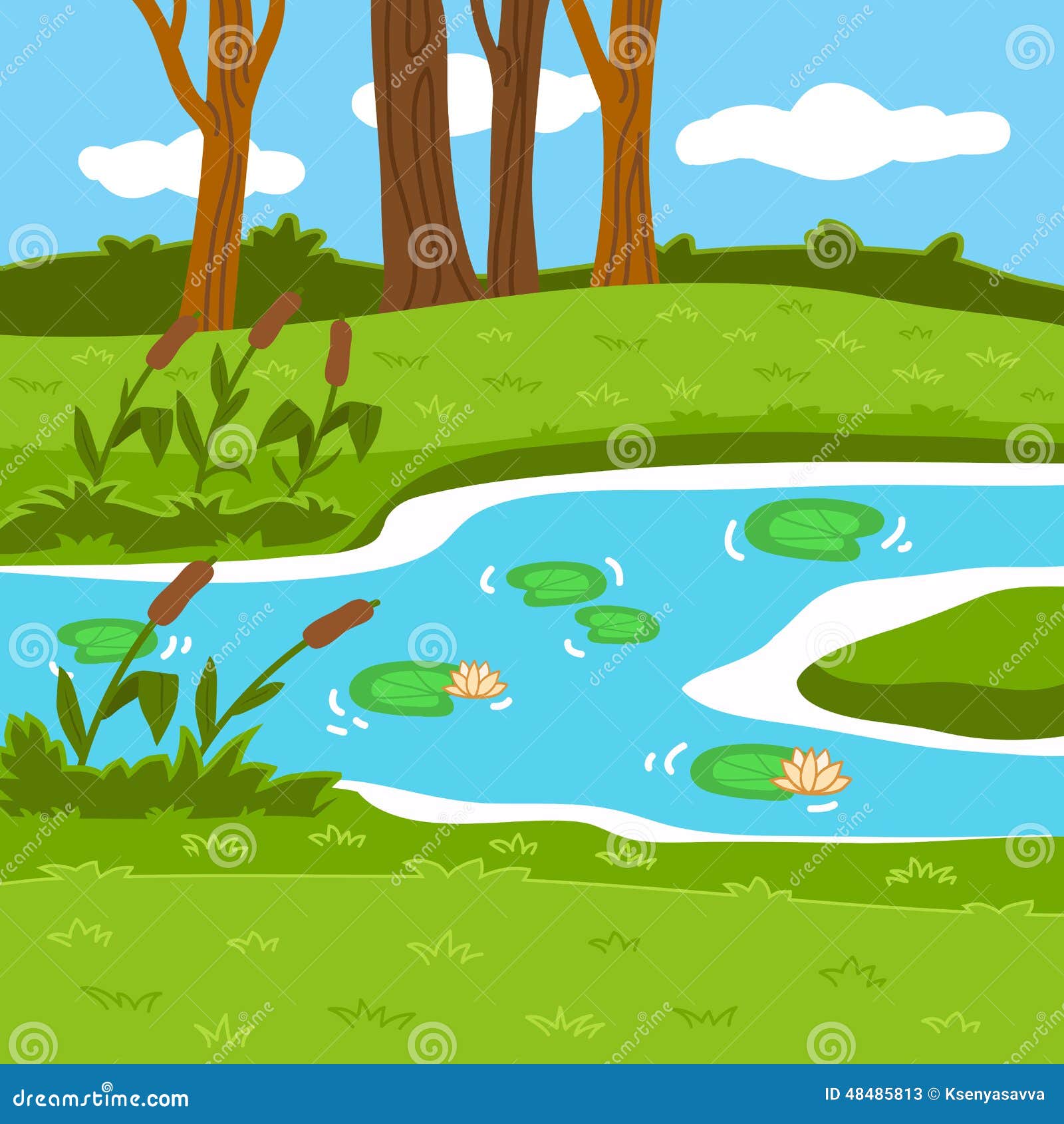 Vector Illustration (summer Pond in the Woods) Stock Vector ...