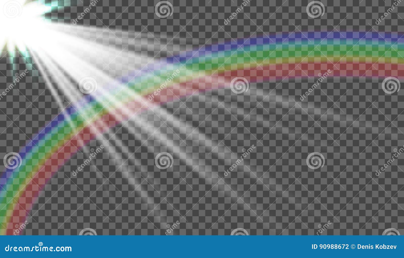 Vector Illustration of Sun Rays, Rainbow after Rain, Storm Clouds. on a ...